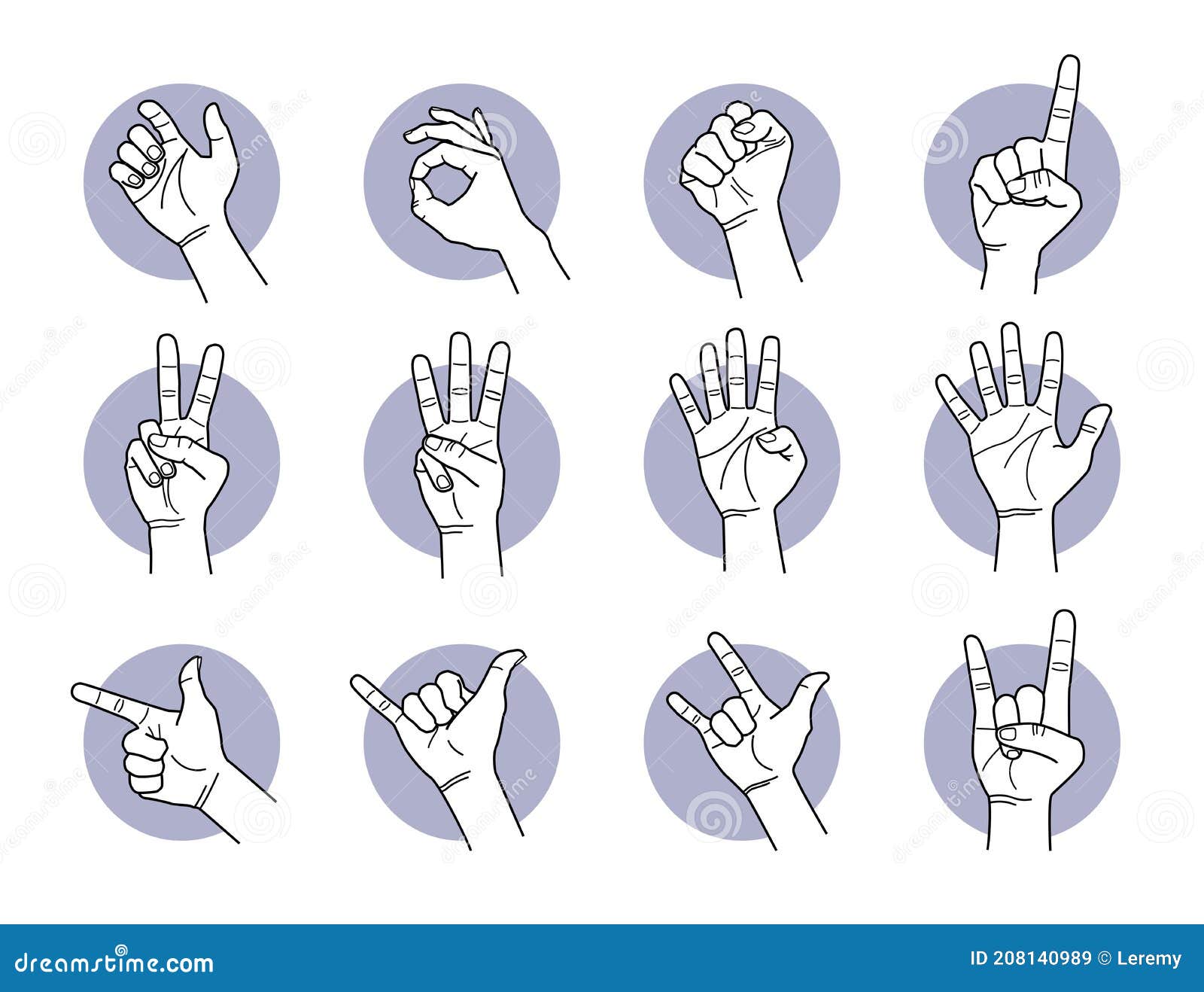 Hand and finger gestures. stock vector. Illustration of pose - 208140989