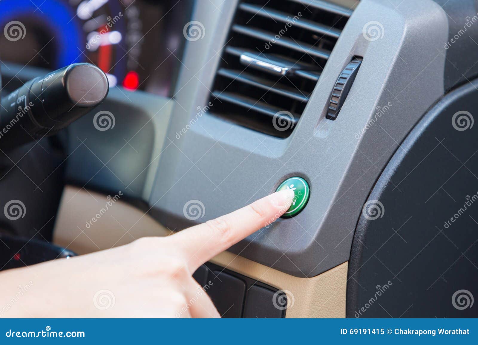 Hand Finger Press Button Eco Mode Inside Car. Stock Image - Image of ...