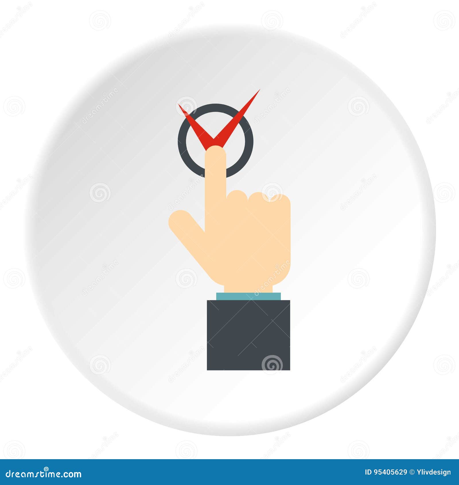 Hand Finger Pressing Button with Red Tick Icon Stock Vector ...
