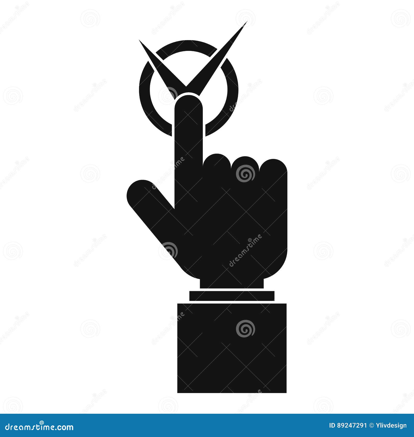 Hand Finger Pressing Button with Tick Icon Stock Vector - Illustration ...