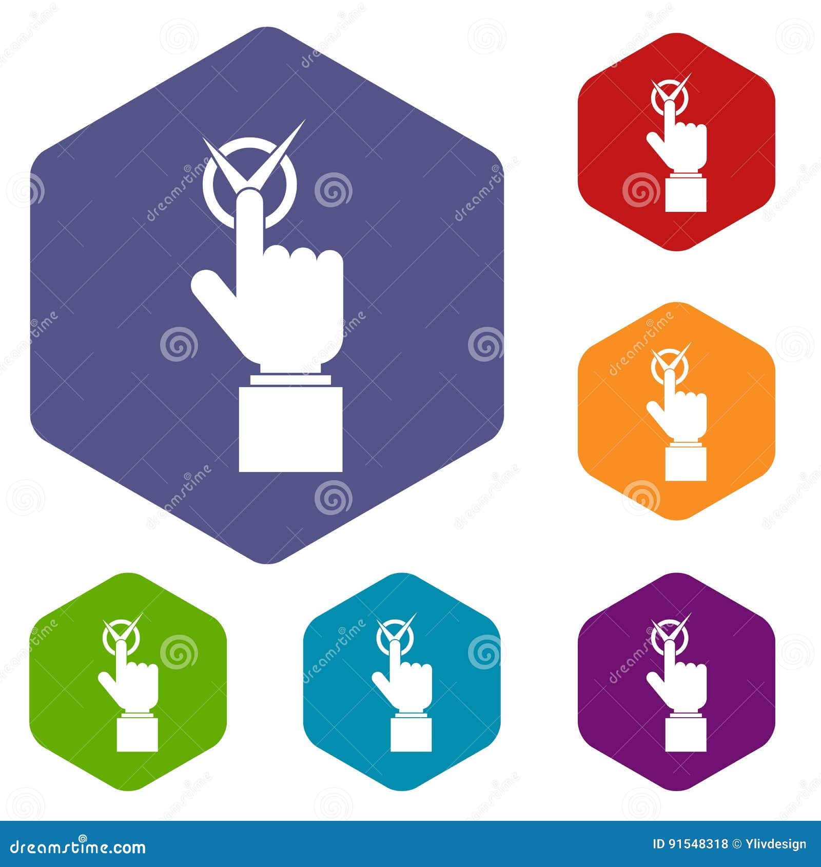 Hand Finger Pressing Button with Tick Icons Set Stock Vector ...