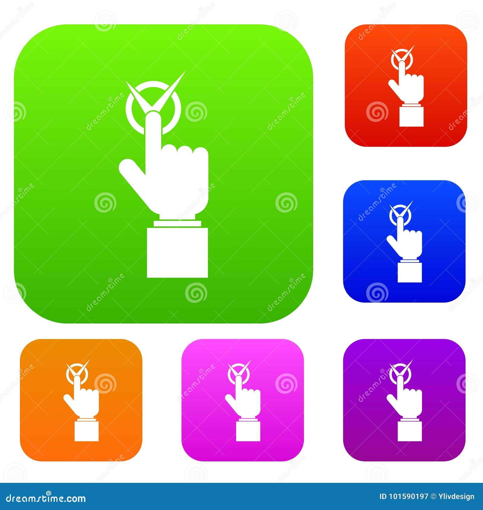 Hand Finger Pressing Button with Tick Set Color Collection Stock Vector ... Hand Finger Pressing Button with Tick Set Color Collection Stock Vector ...