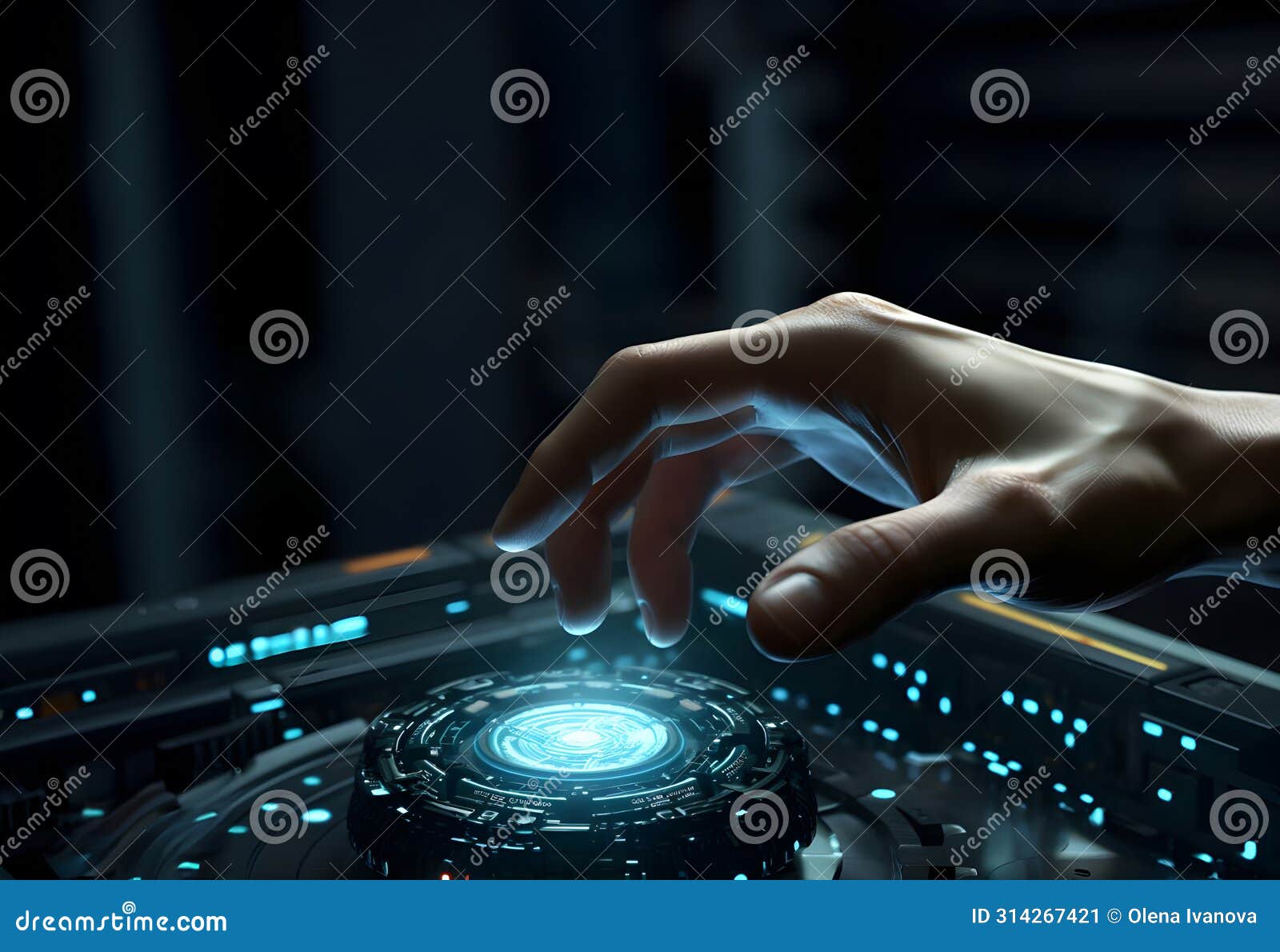 Hand Finger Touch, Press a Futuristic Button on Digital Hub Screen ...