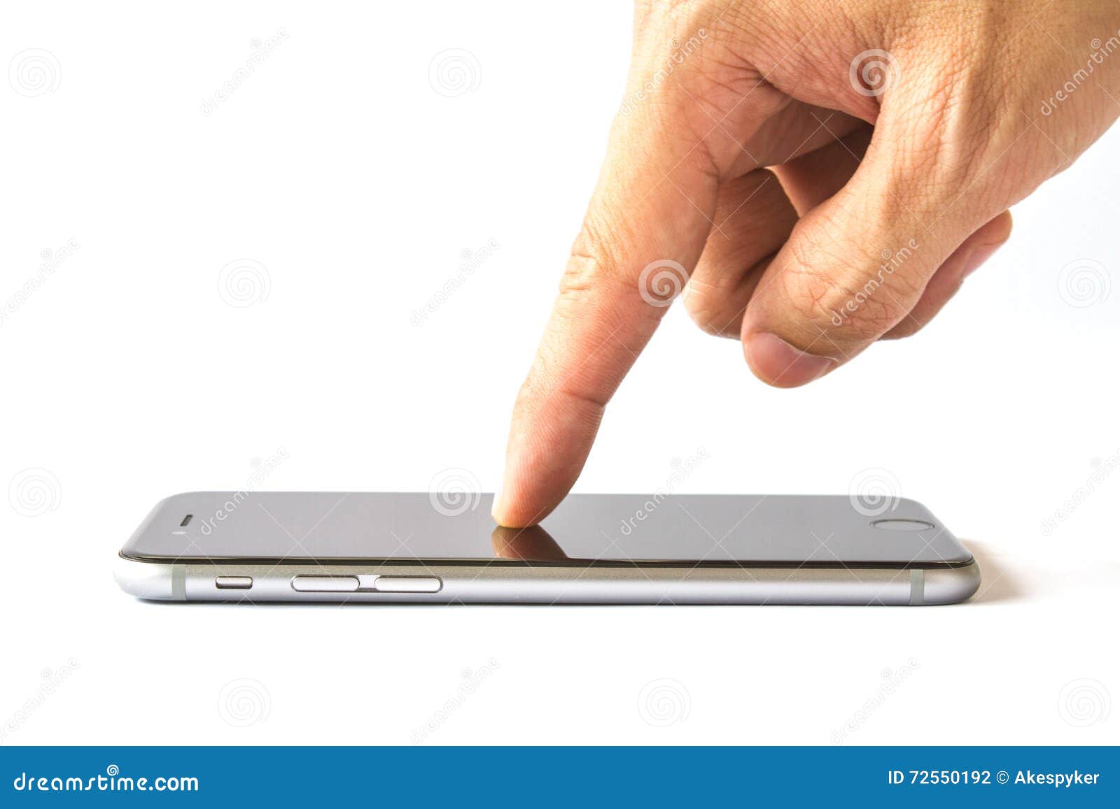 Hand Finger Touch Smartphone on White Background Stock Photo - Image of ...