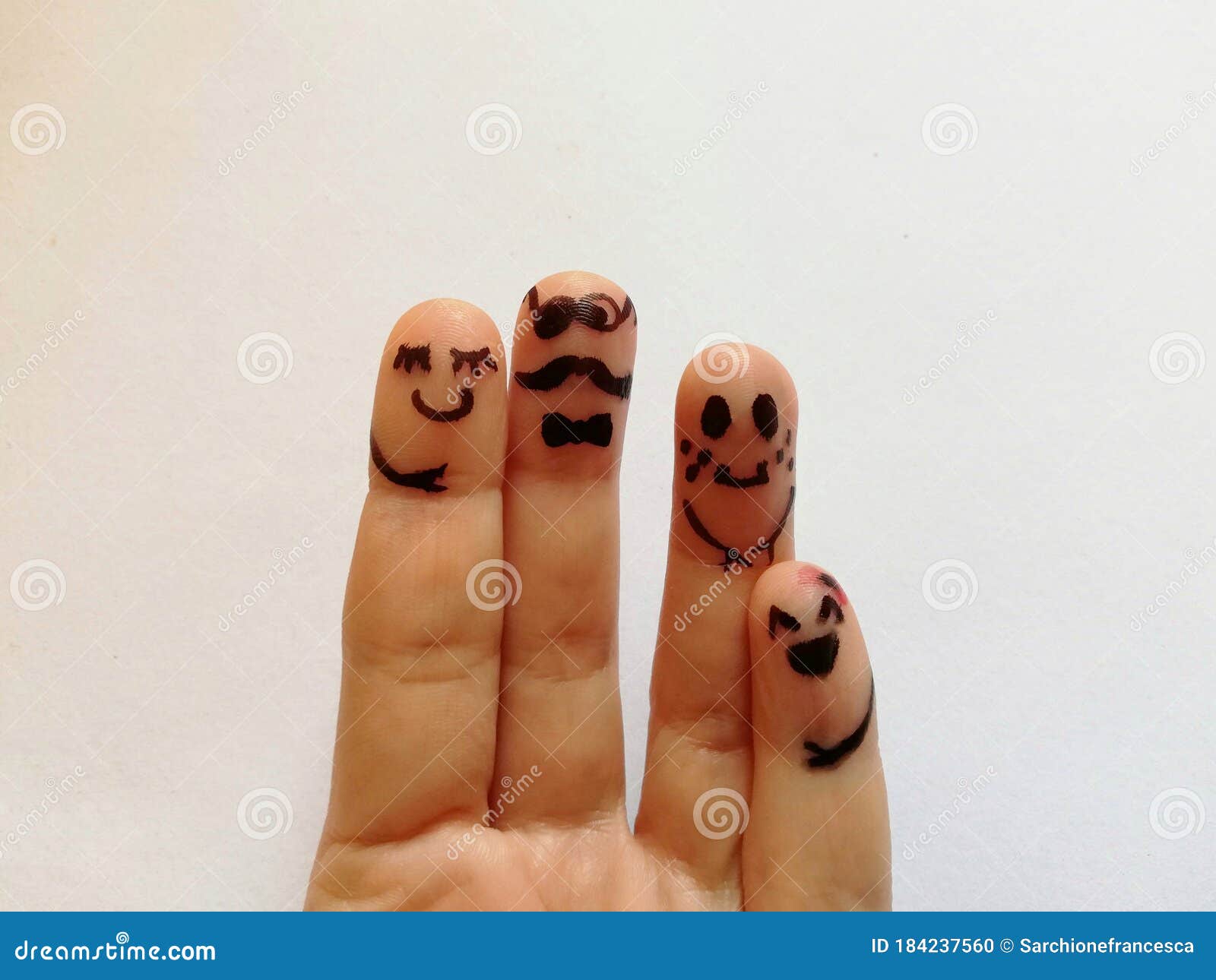 Hand Fingers Drawn with Characters from a Family Stock Photo - Image of ...
