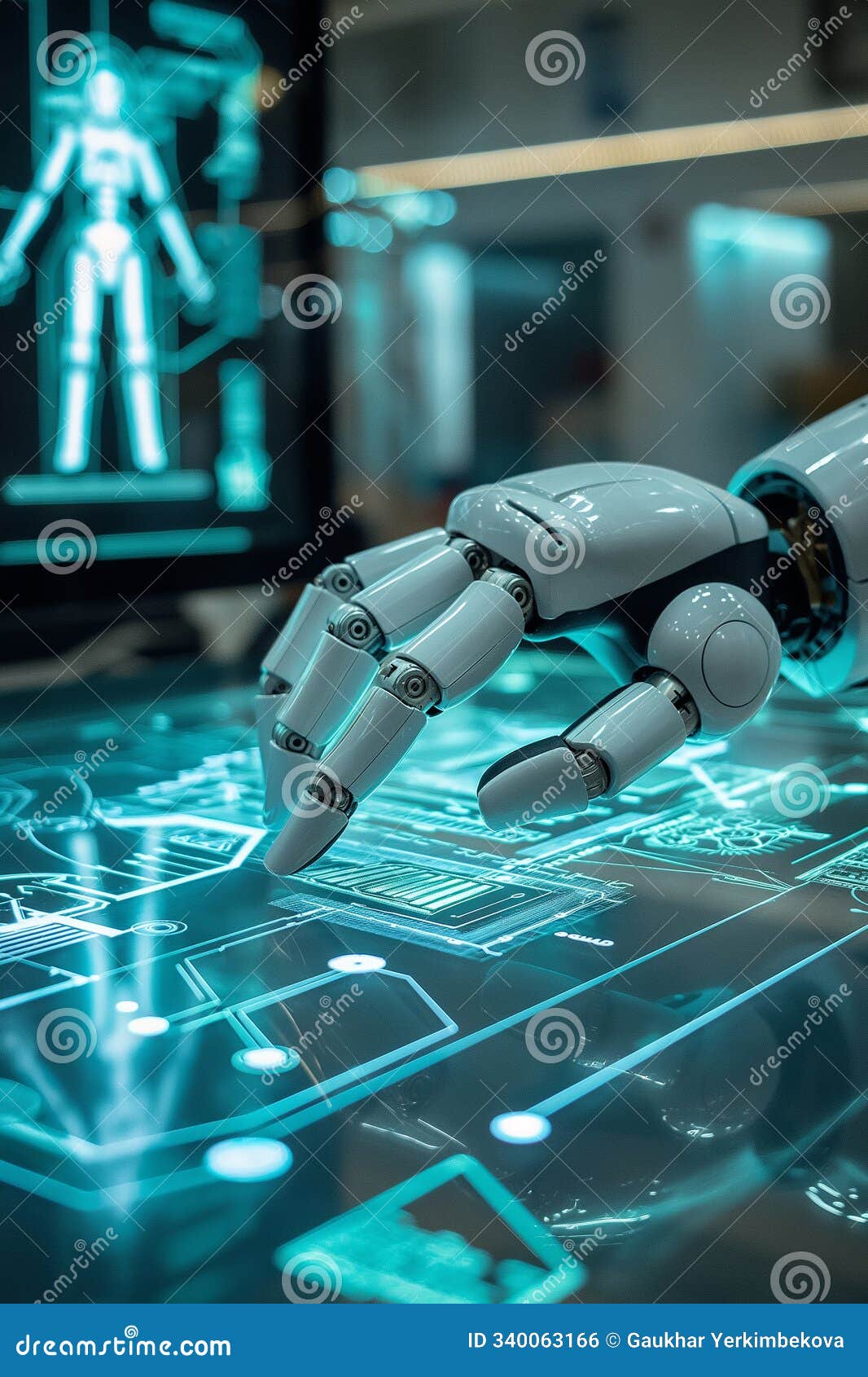 Hand and Fingers of Robot Android Checking Electronic Digital Panel ...