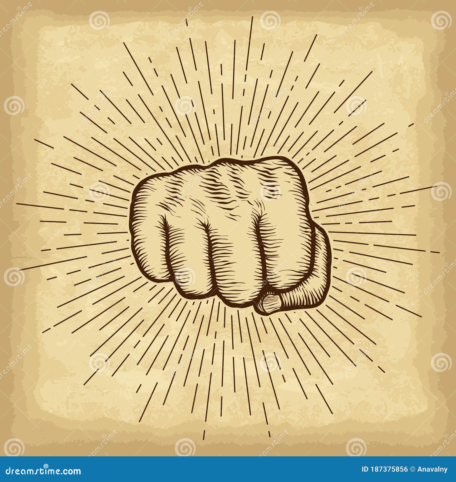 Hand Drawn Hand Gesture. Fist On Old Craft Paper Texture Background ...