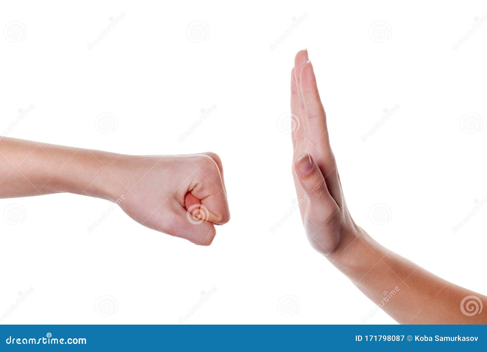 Hand Fist in the Attack and in Defense of the Open Hand on White Stock ...