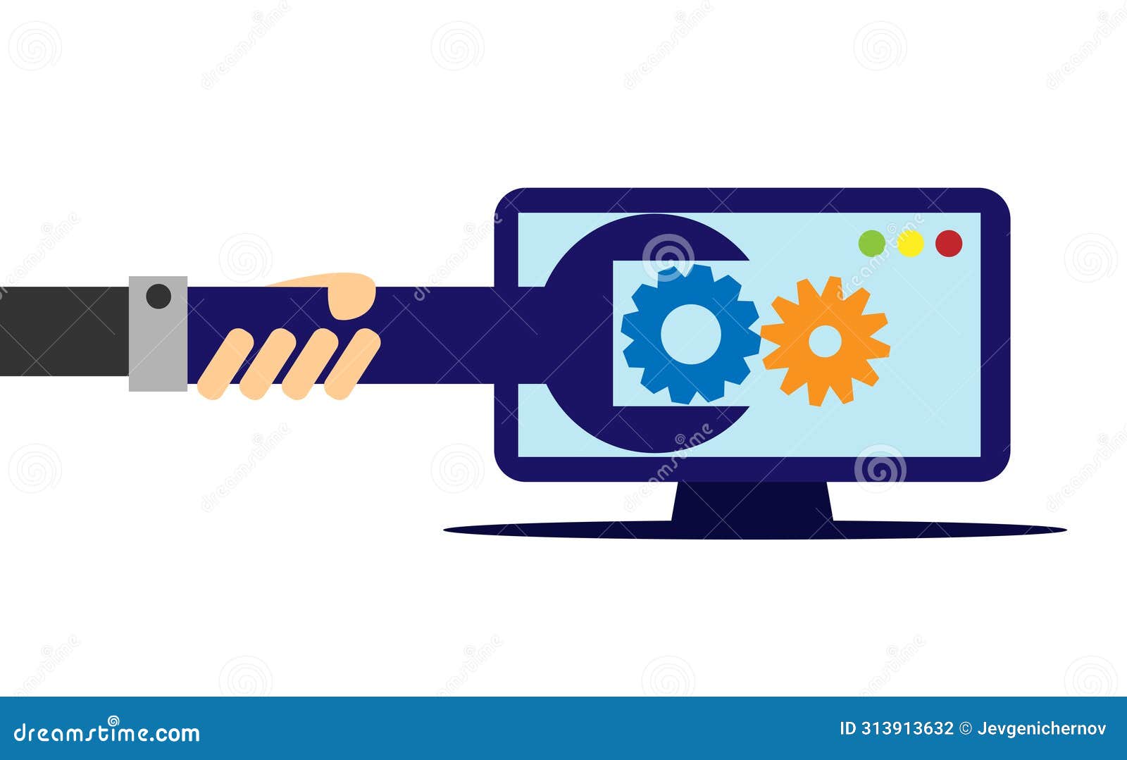 Hand Fixing Computer Gear stock vector. Illustration of connection ...