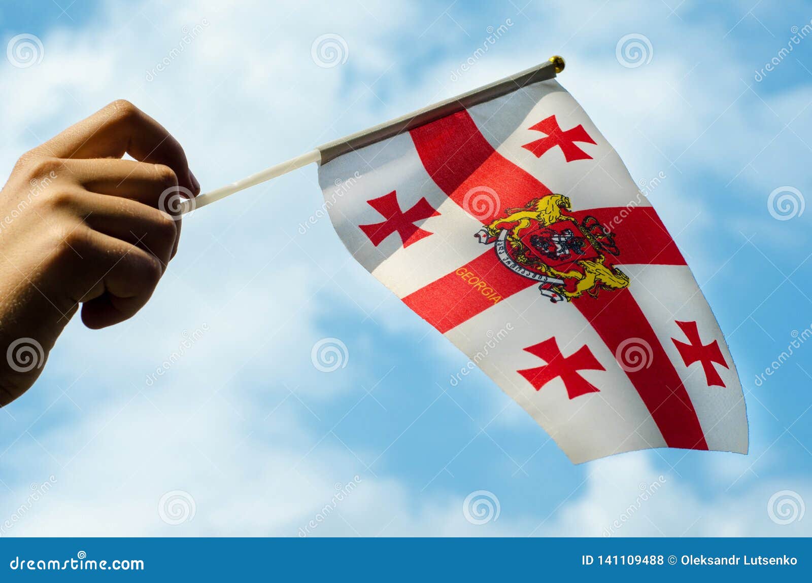 Hand with the Flag of Georgia Stock Photo - Image of coat, patriot ...