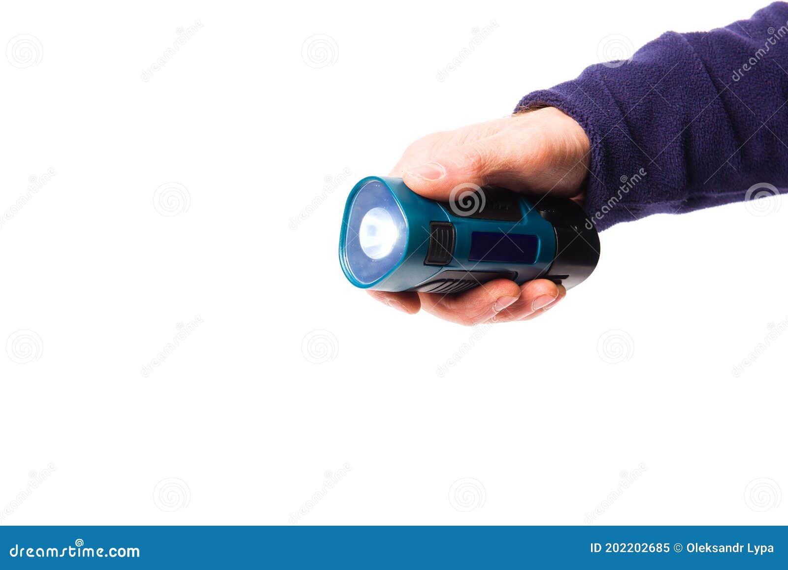 Hand with Flashlight Isolated on White Background Stock Image - Image ...