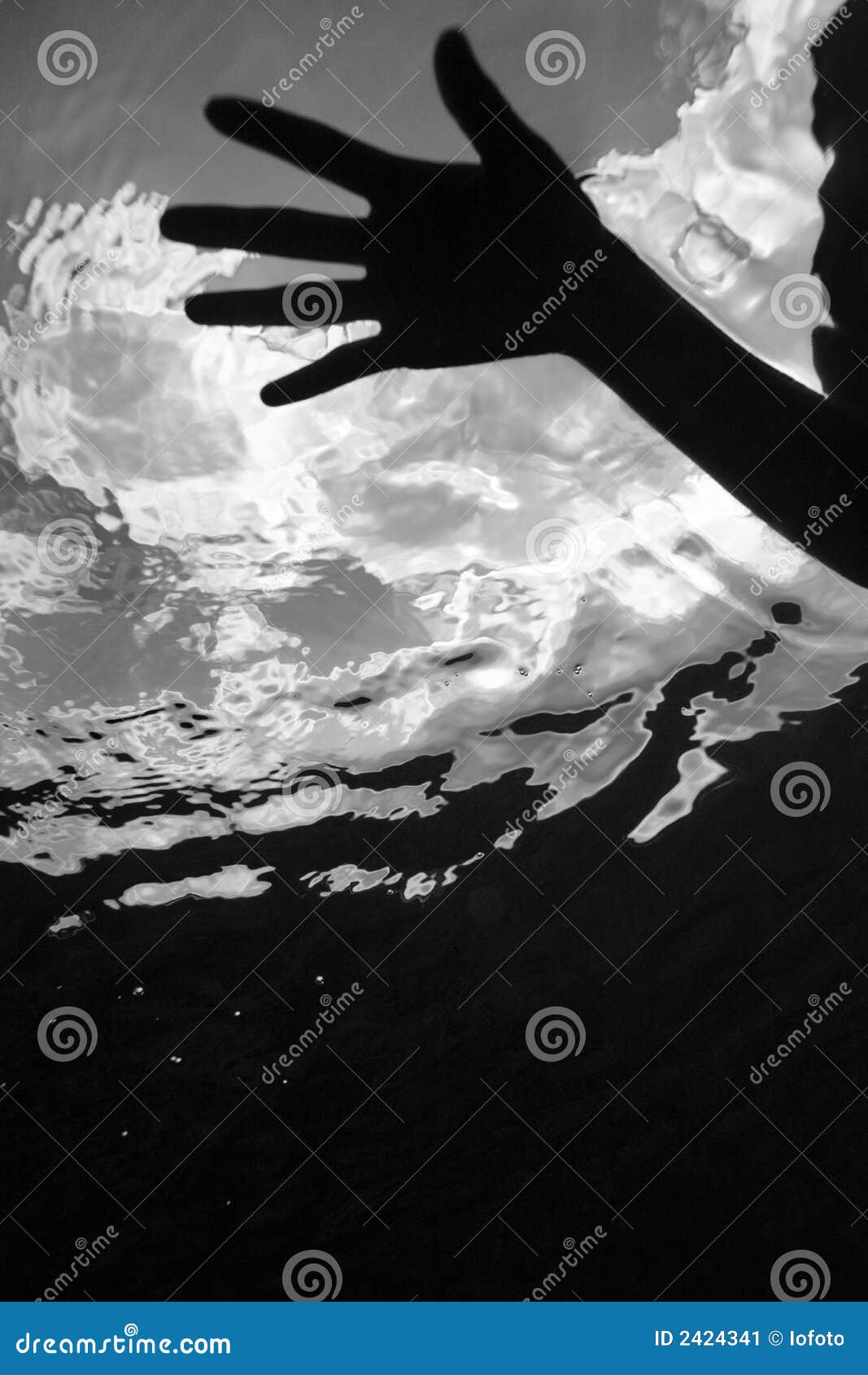 Hand floating underwater. stock image. Image of vertical - 2424341