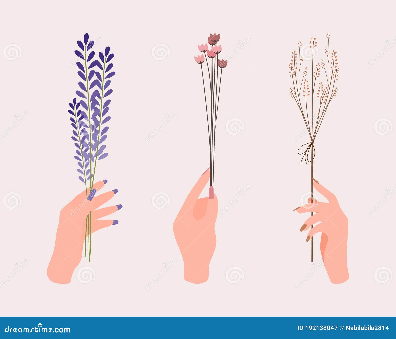 Hand with Flowers Vector Illustration. Bundle of Floral Decorative ...