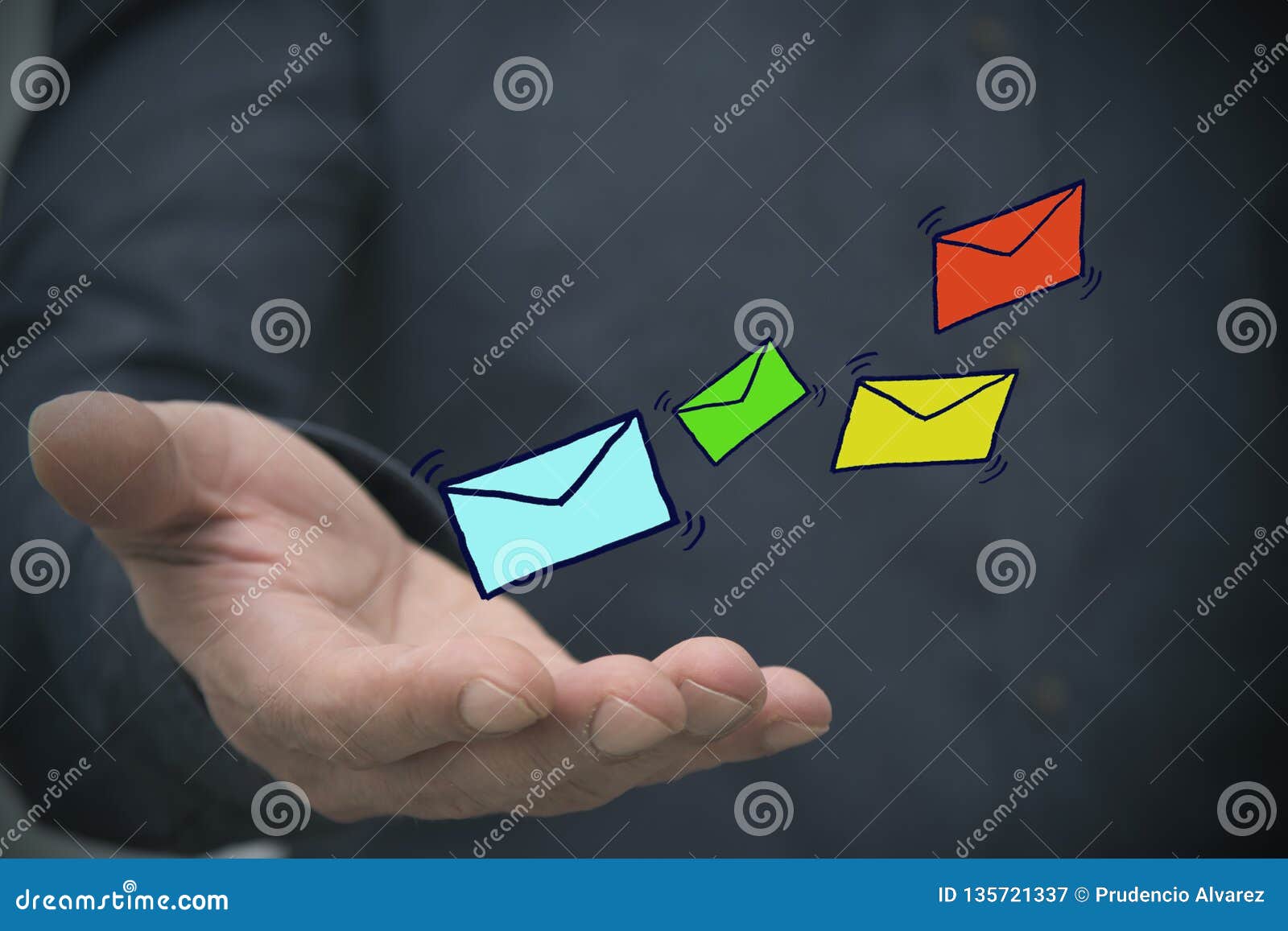 Hand with Flying Mail Envelopes Stock Image - Image of flat, electronic ...