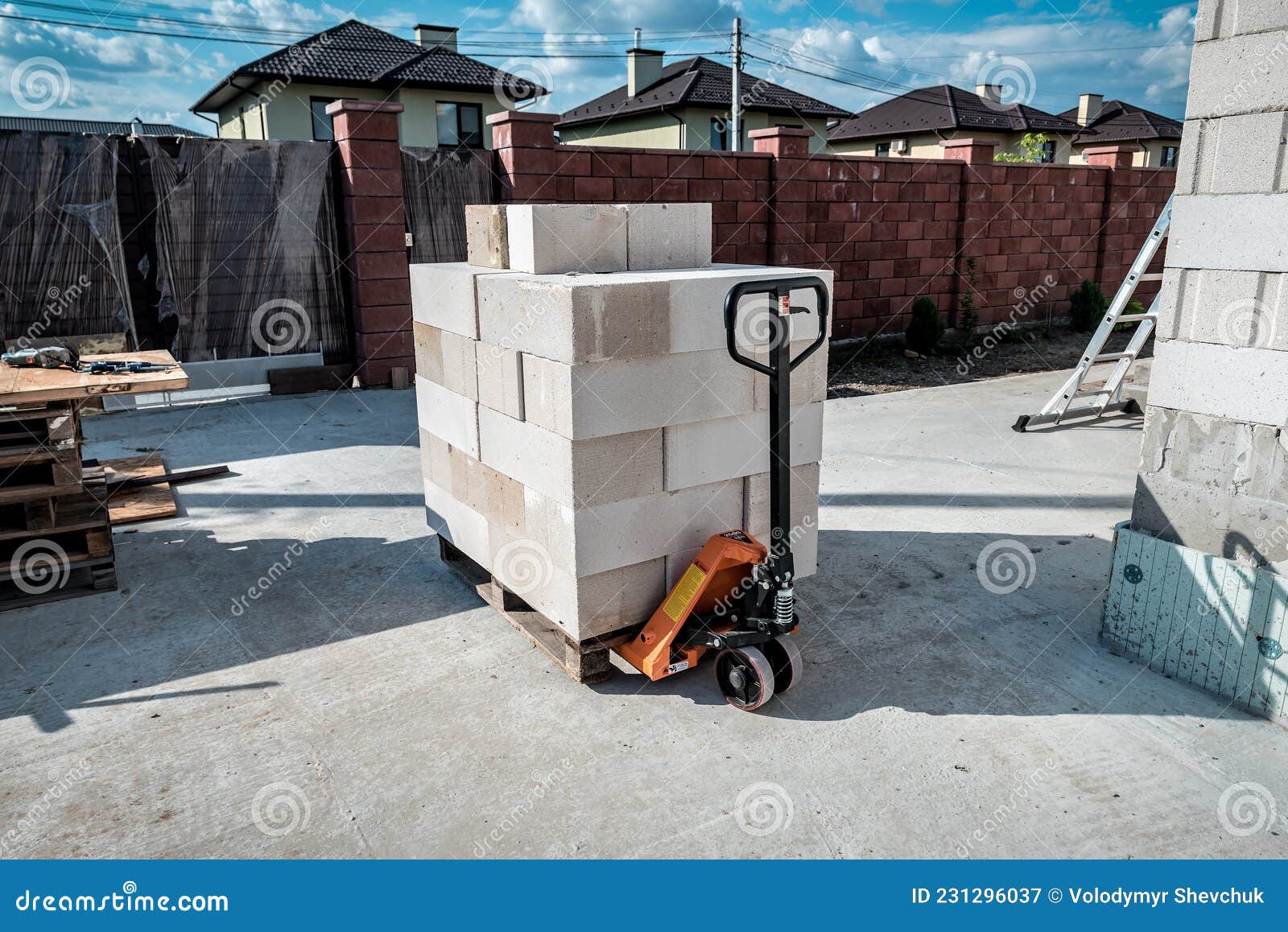 Hand Forklift with Pallet Full of Gas Blocks Stock Image - Image of ...