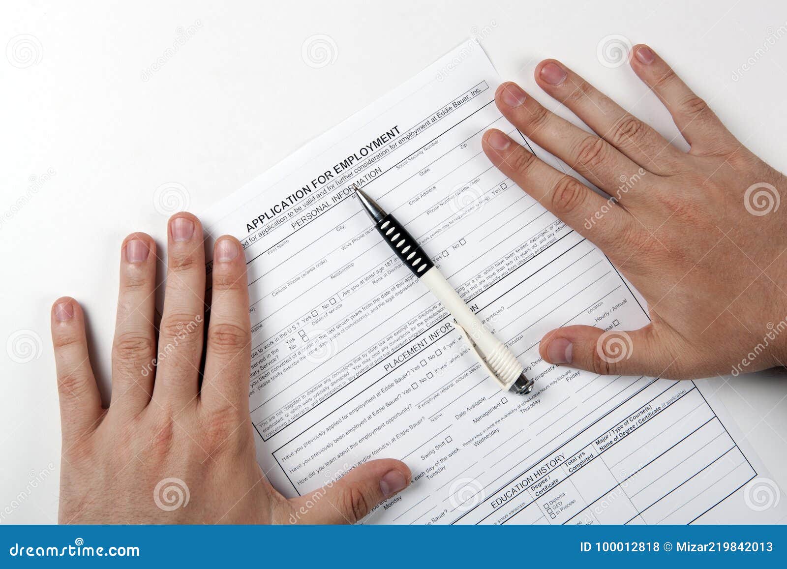 Human Hand and the Form of the Document Application for Employment ...