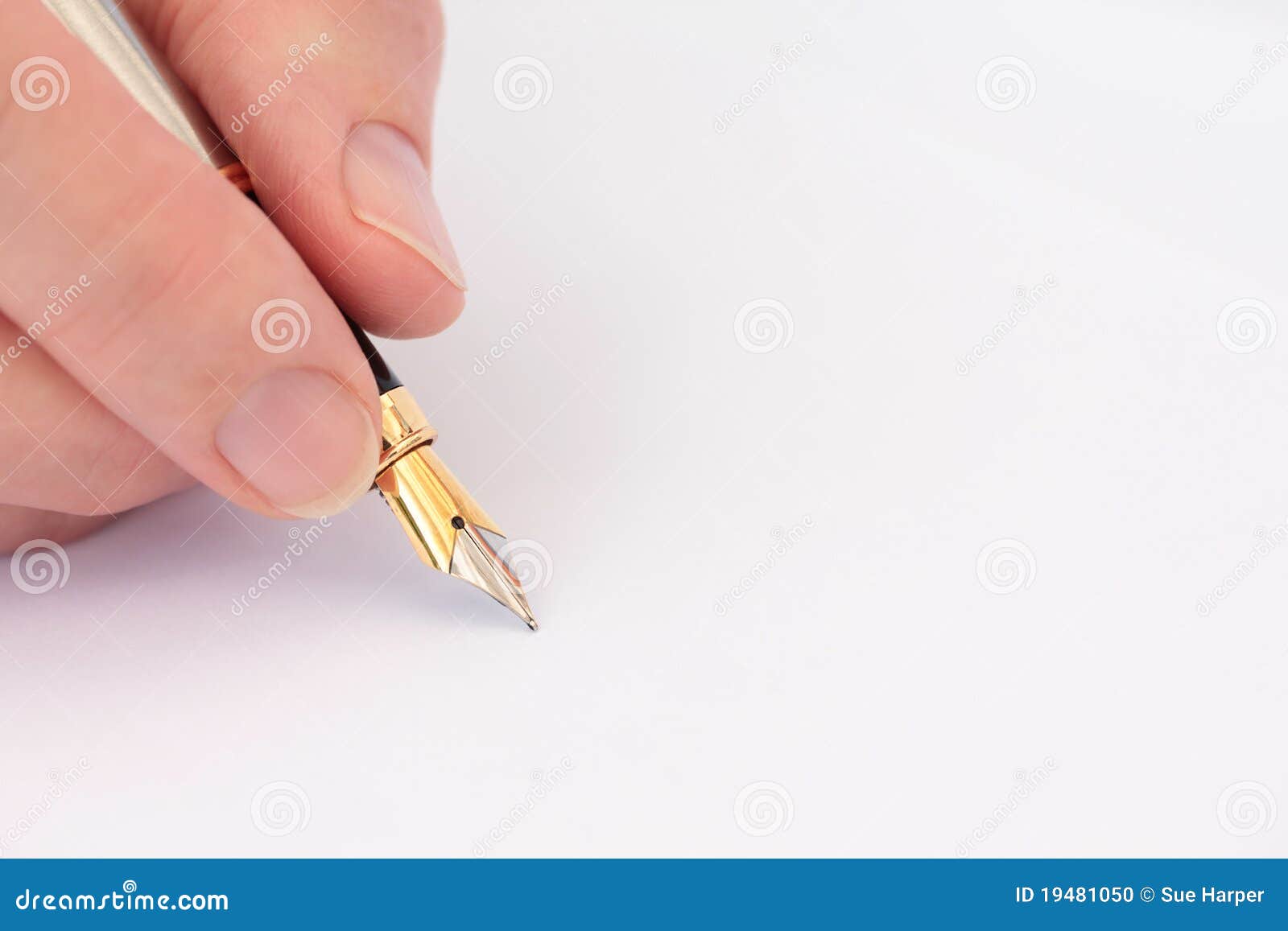 Hand with Fountain Pen on Blank Paper Closeup Stock Photo - Image of ...