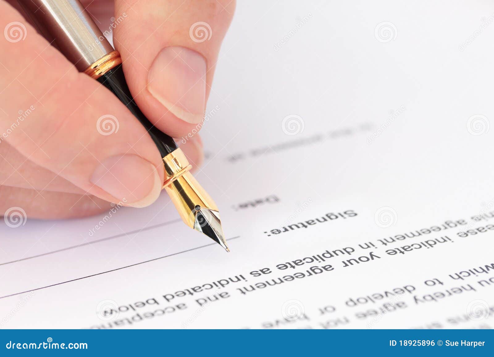 Hand with Fountain Pen Signing a Document Stock Photo - Image of ...