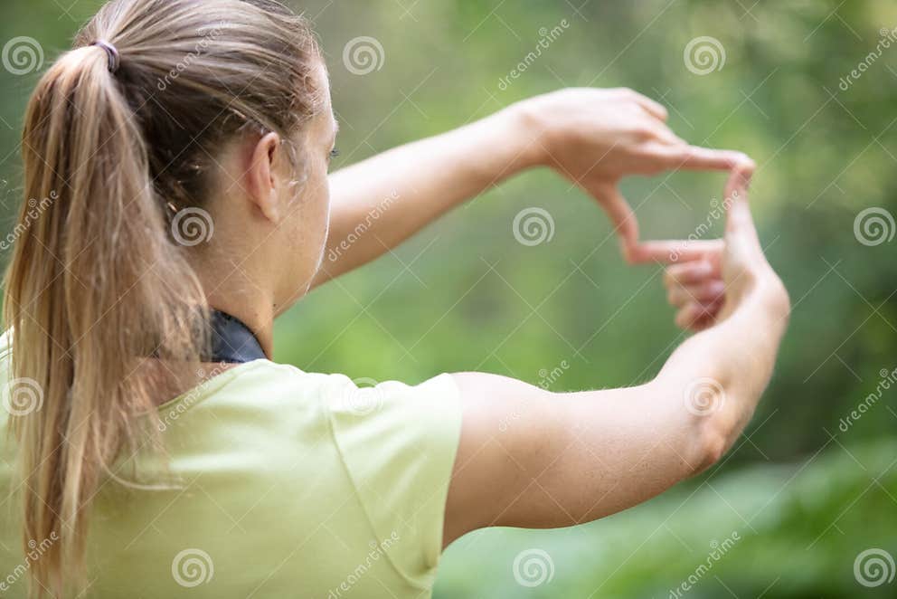 Hand Framing View Distant Outdoors Stock Photo - Image of creativity ...