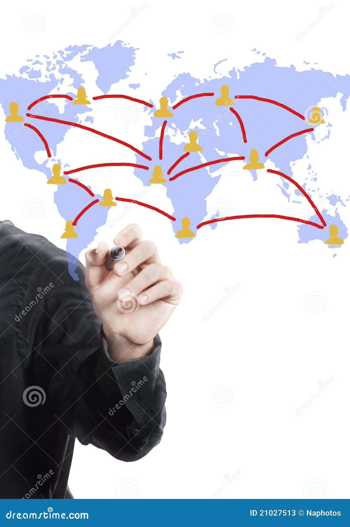 Hand with Free Hand Drawing of World Map Stock Image - Image of ...