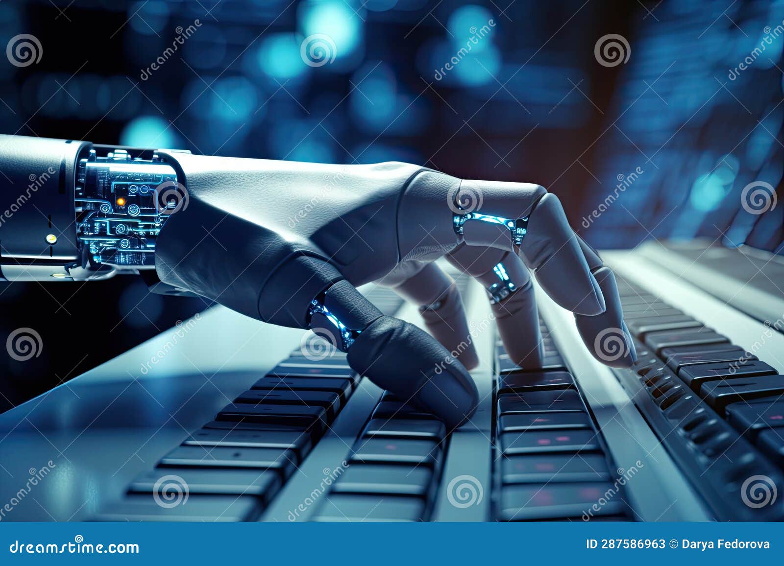 Hand of Futuristic Robot Press the Button on Keyboard. Conceptual ...