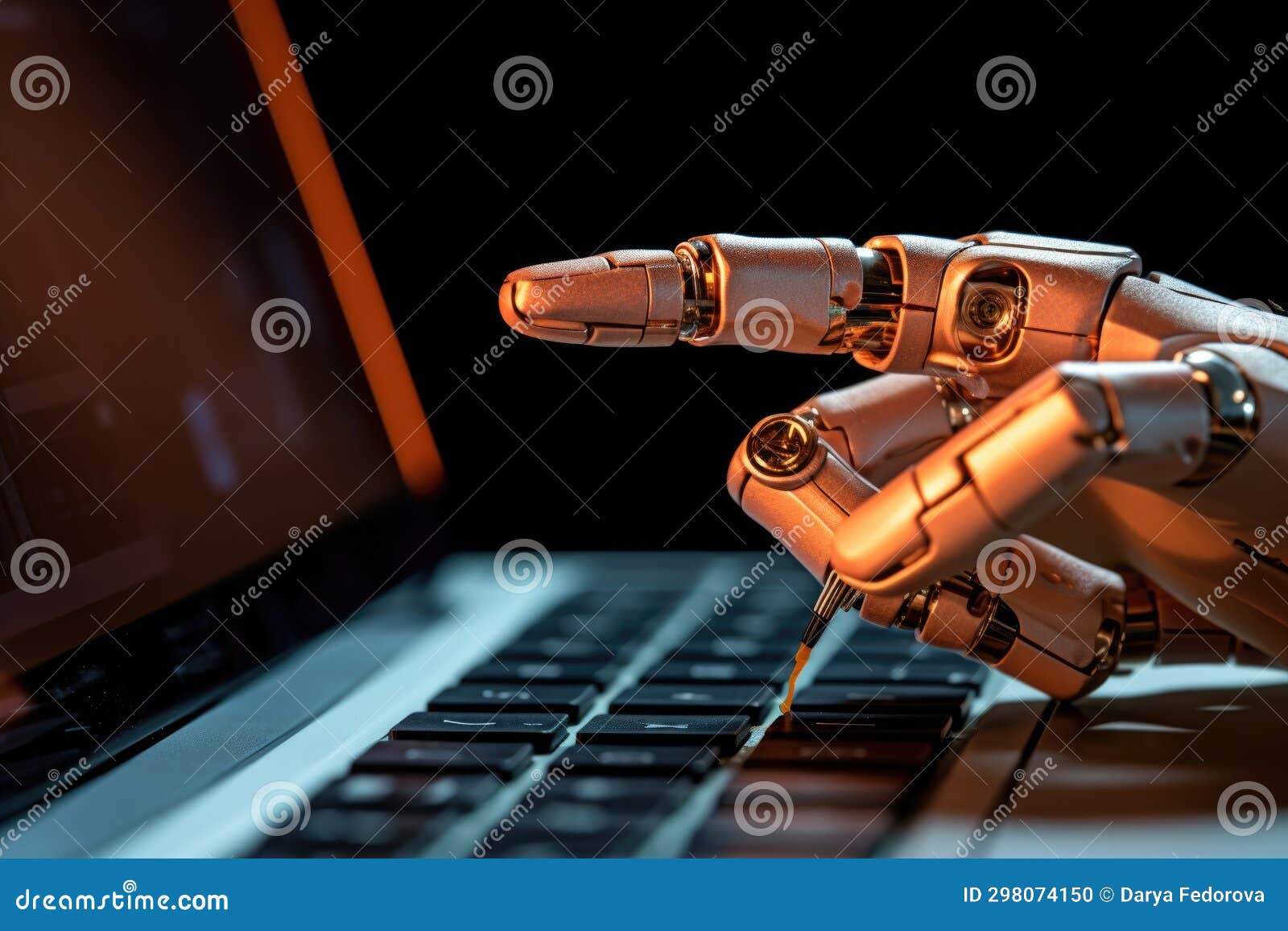 Hand of Futuristic Robot Press the Button on Keyboard. Conceptual ...