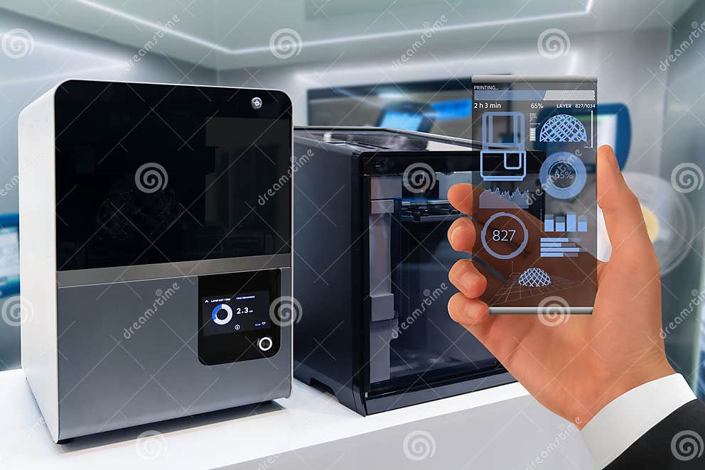 Hand with Futuristic Transparent Smartphone. Application for Control 3D ...