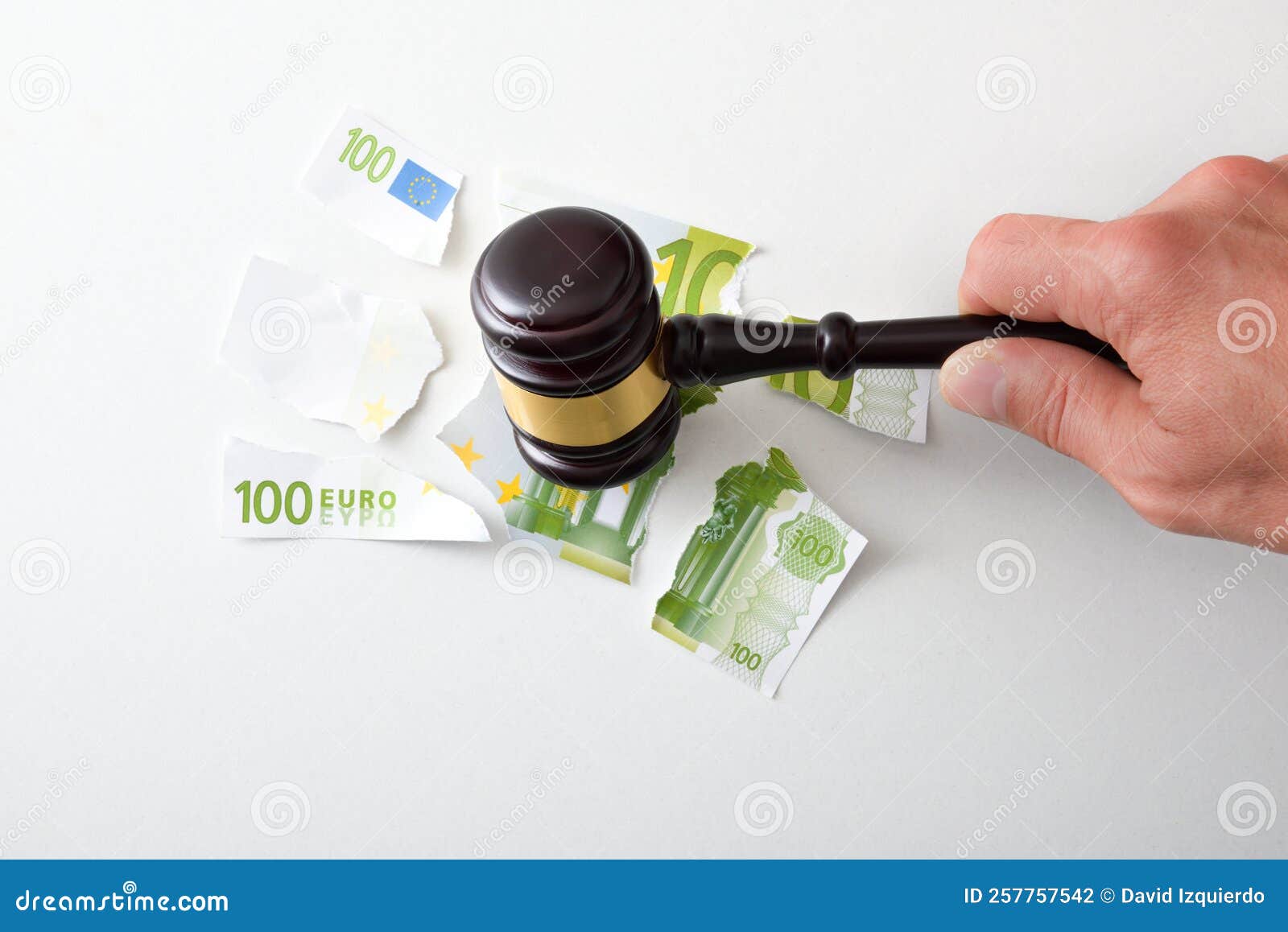 Hand with Gavel Breaking Bank Note Financial Judgment Concept Stock ...