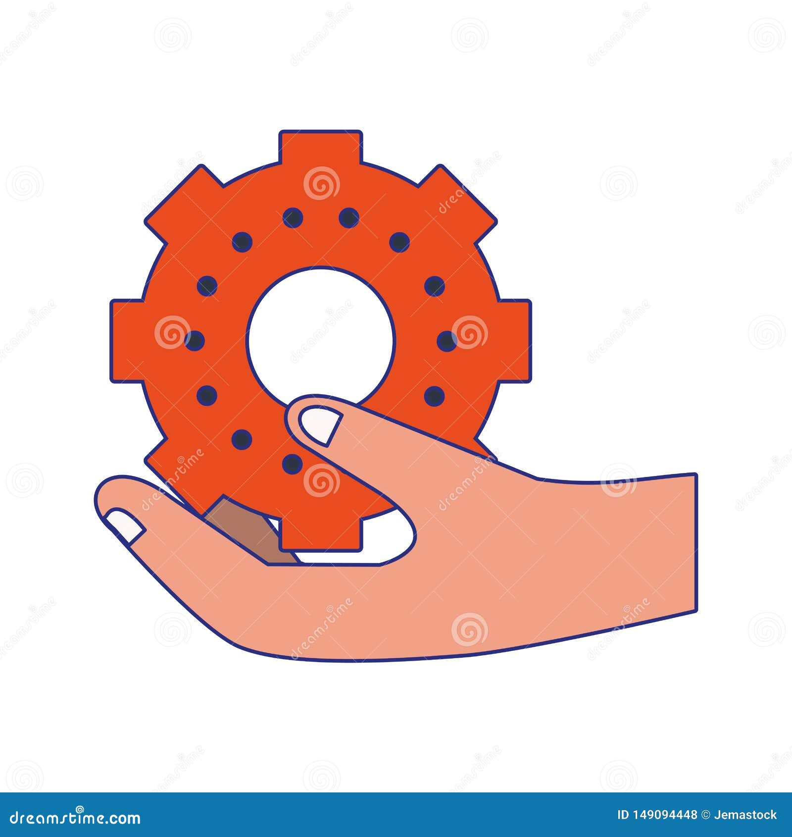 Hand with Gear Symbol Isolated Blue Lines Stock Vector - Illustration ...