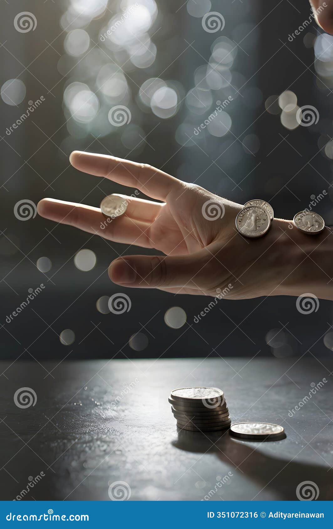 A Hand Gently Catching Falling Coins: a Visual Metaphor for Financial ...