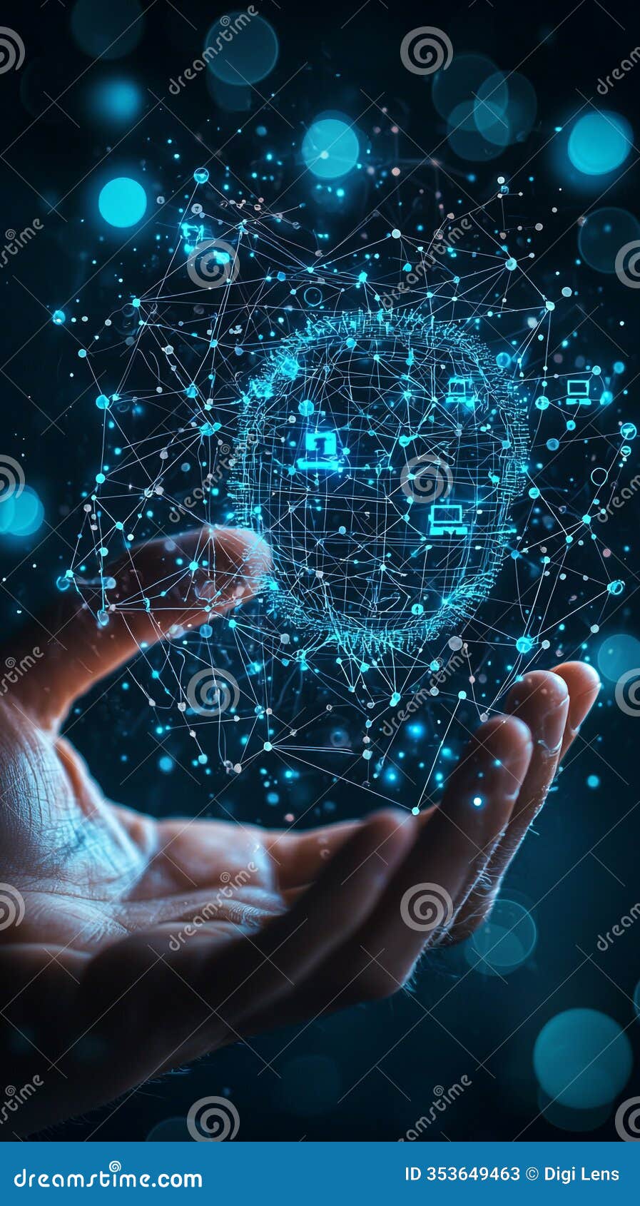 Global Network Connection Hand Holding Illuminated Digital World Sphere ...