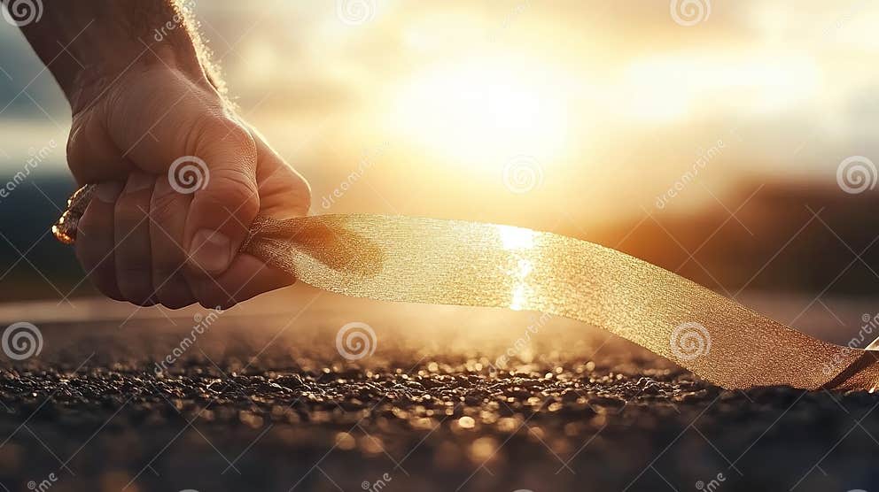 A Hand Gently Pulling Back a Strip of Material from the Surface ...