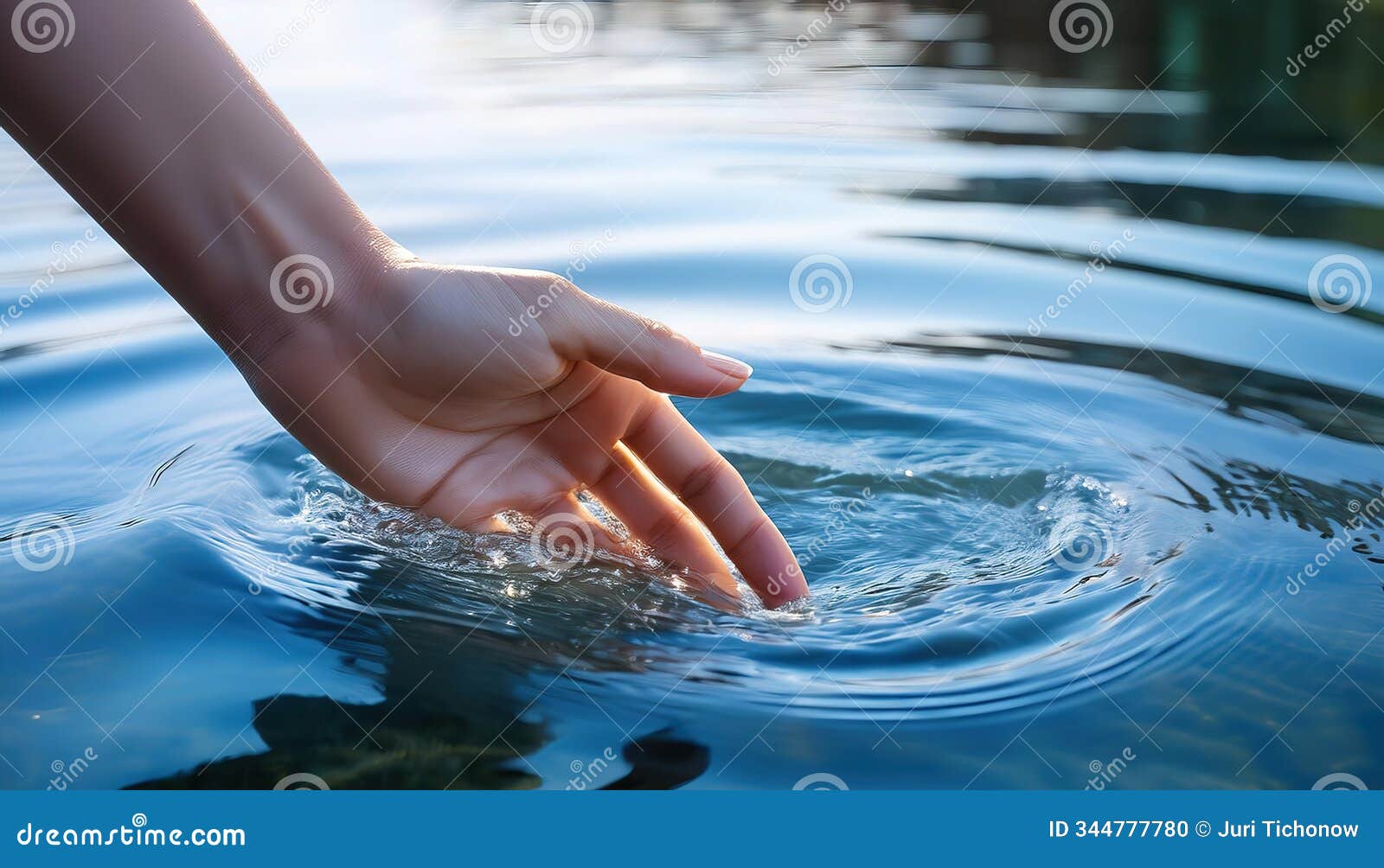 A Hand Gently Touching the Surface of a Calm Body of Water, Ripples ...