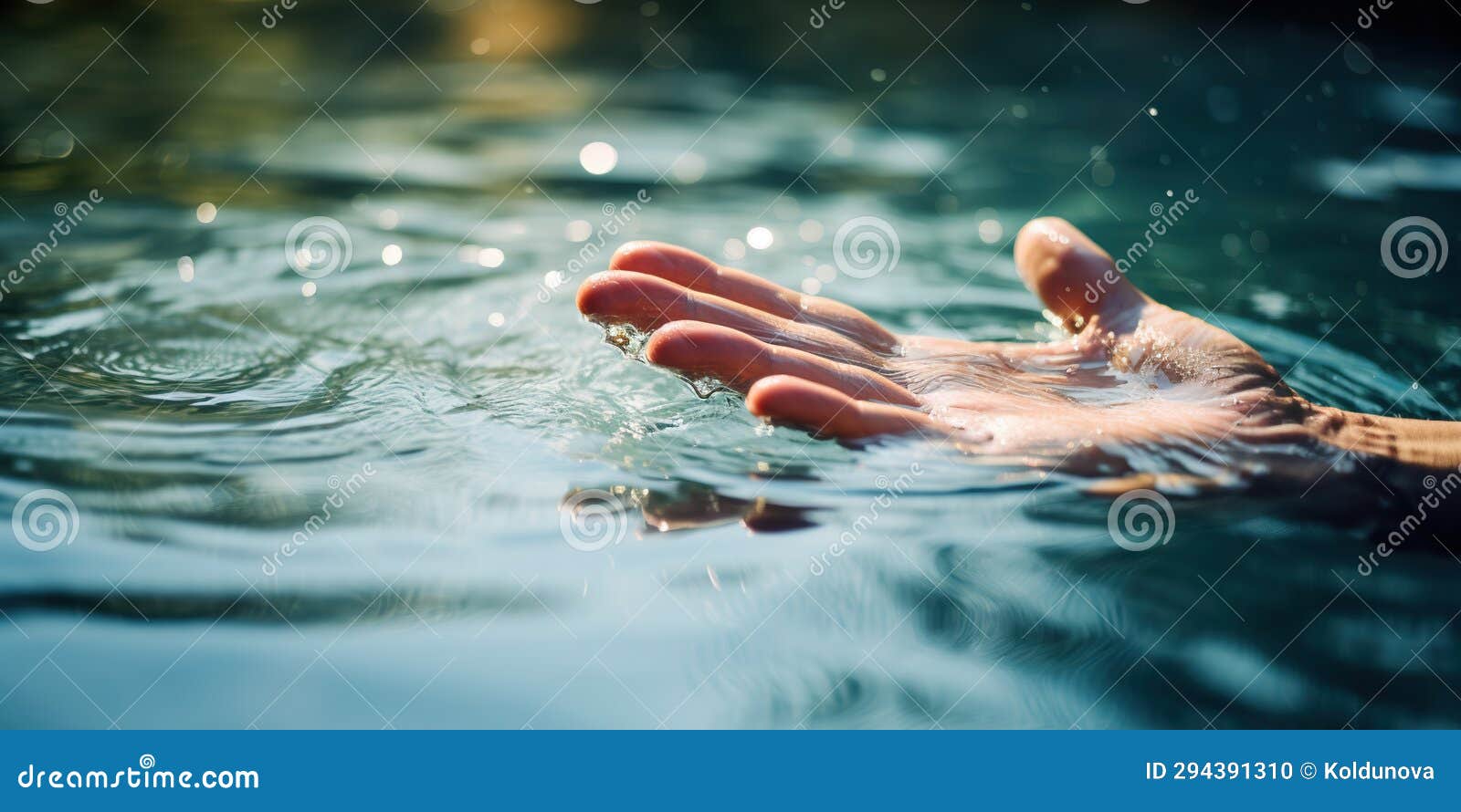 Hand Gently Touching the Surface of a Clear, Still Pond, Capturing the ...