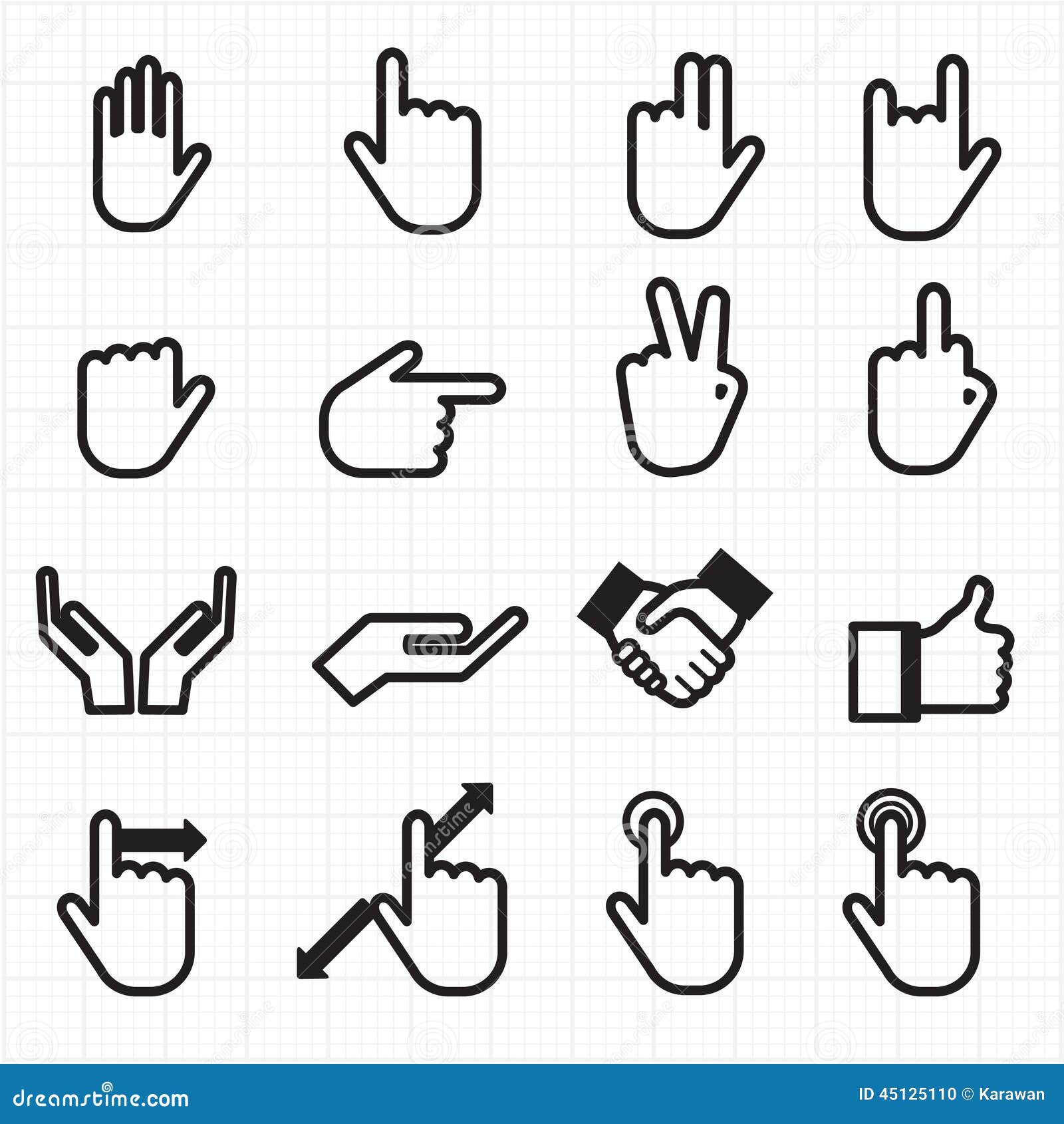 Hand Gesture Black Icons Vector Stock Vector - Illustration of icon ...