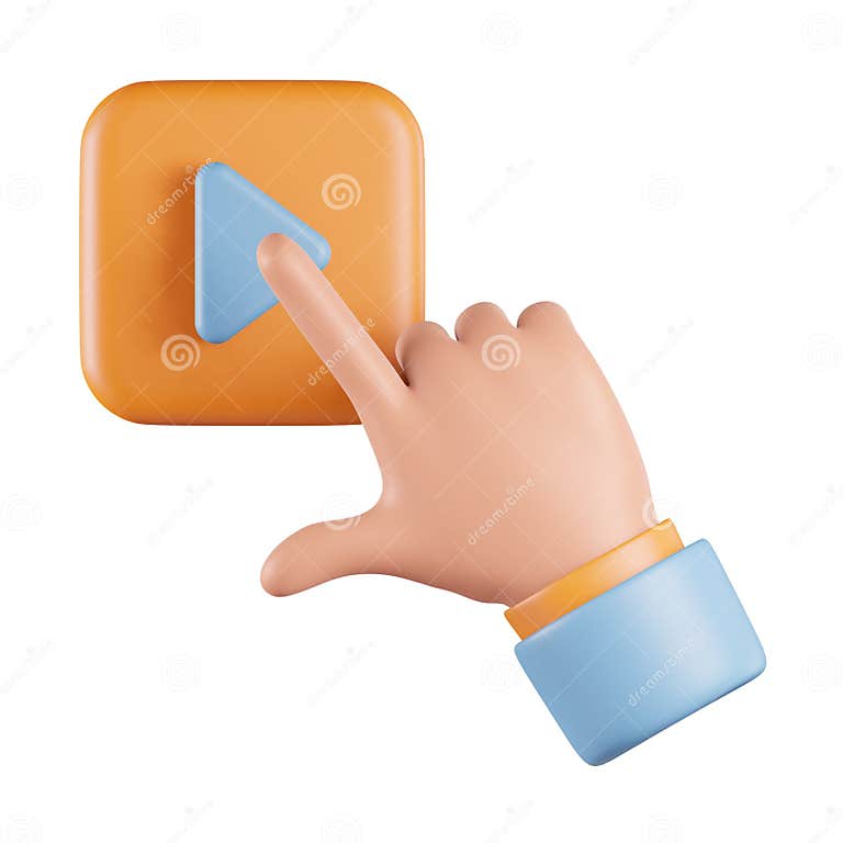 Hand Gesture Click Play Button 3d Icon Illustration Stock Illustration Illustration Of Media