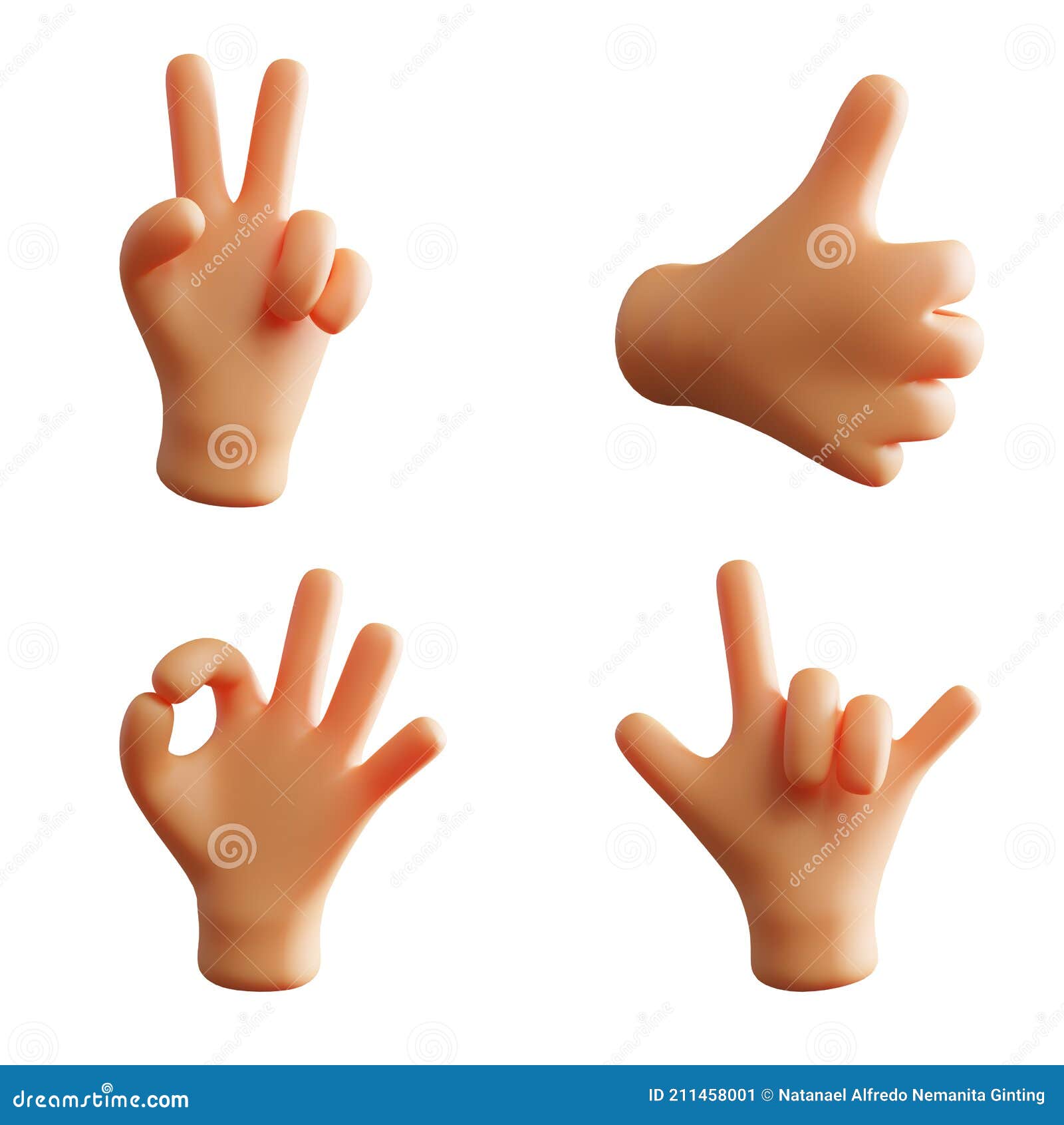 Hand Gesture Cute 3D Rendering Fist Metal Rock Pack Stock Illustration ...
