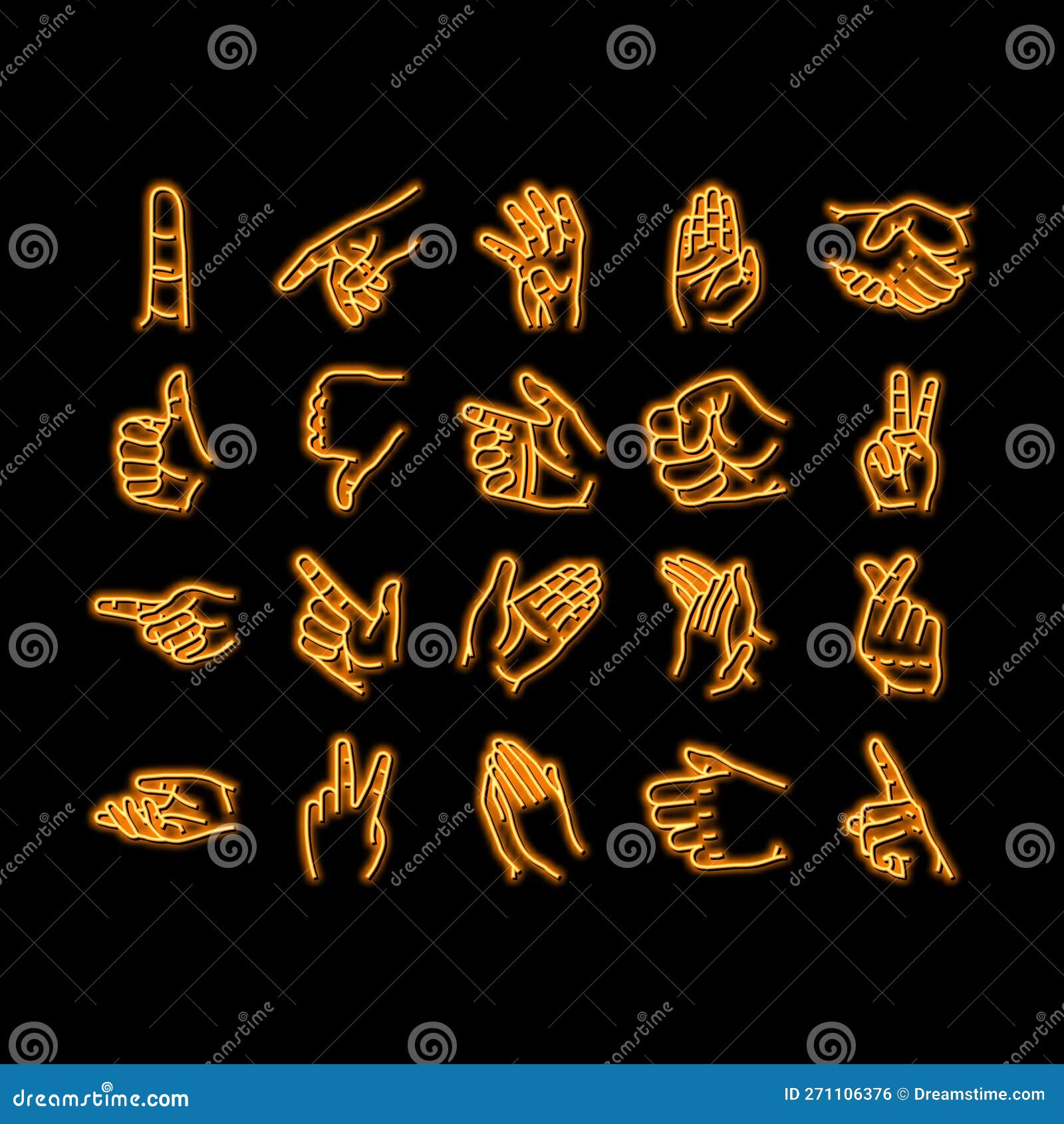 Hand Gesture and Gesticulate Neon Glow Icon Illustration Stock Vector ...