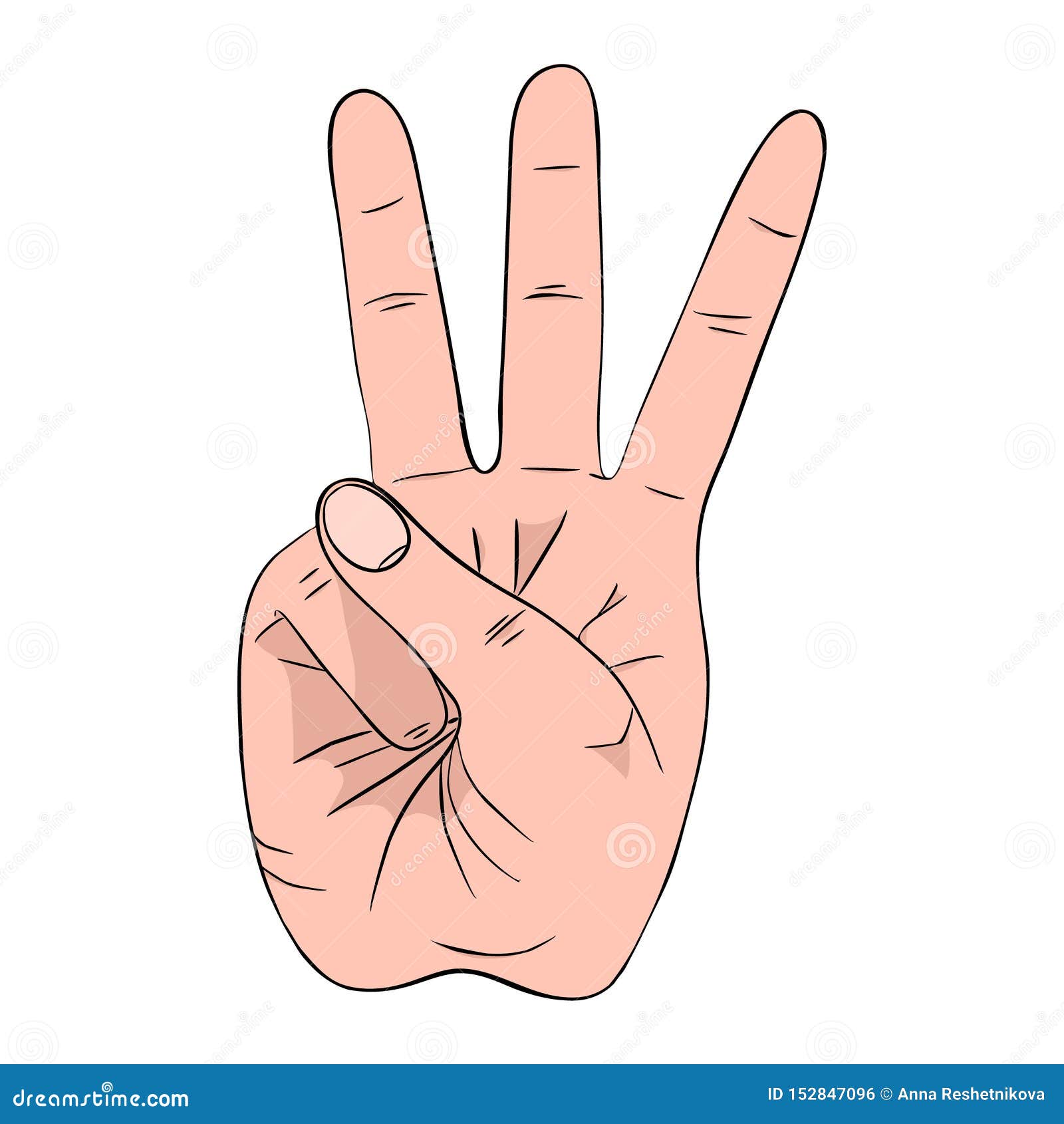 Hand Gesture with High Three Sign Stock Vector - Illustration of give ...