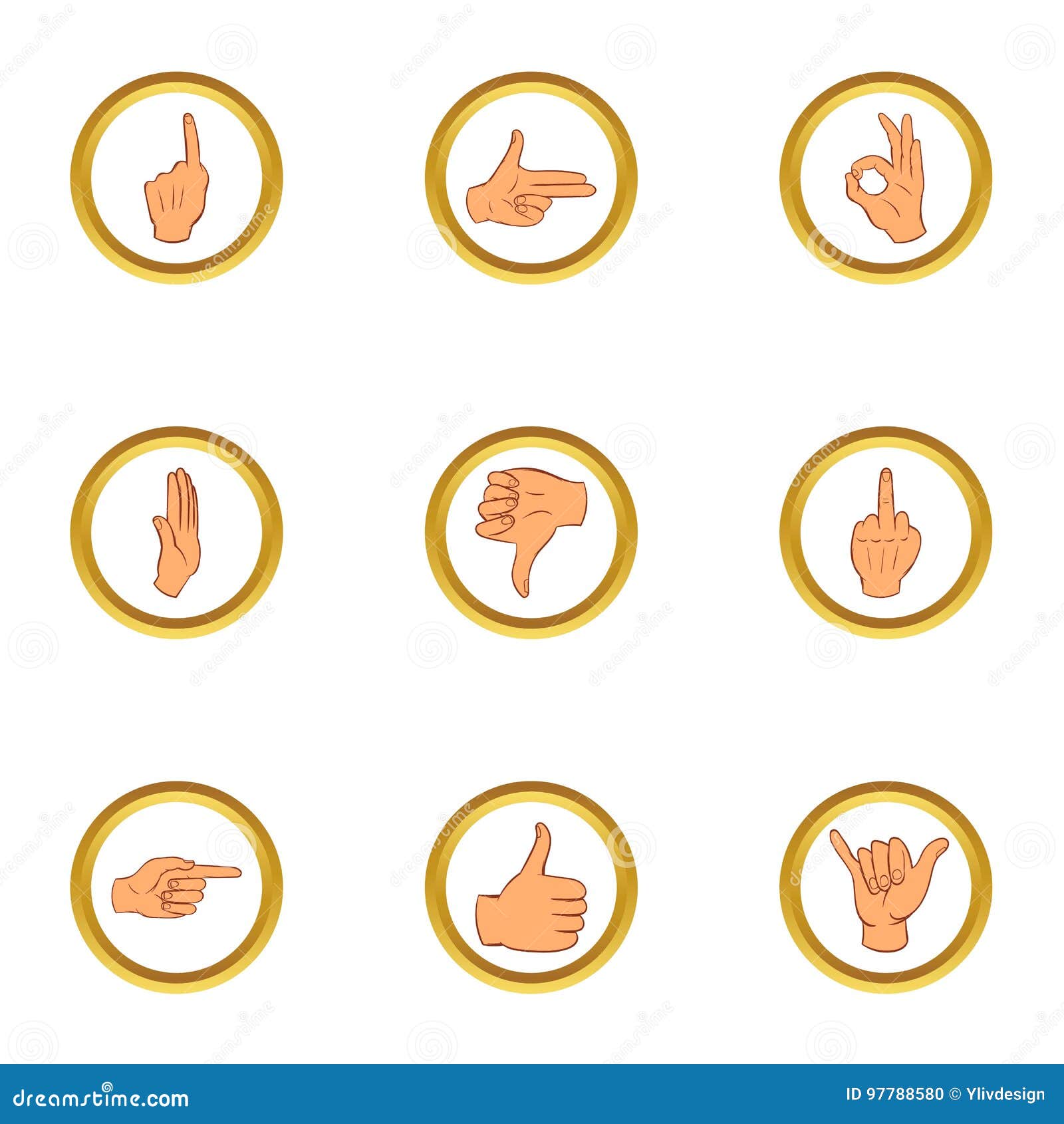 Hand Gesture Icons Set, Cartoon Style Stock Vector - Illustration of ...