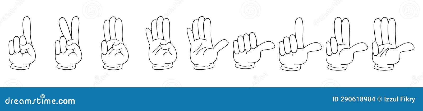 Hand Gesture Number 1-9 Cartoon Outline Stroke Stock Vector ...