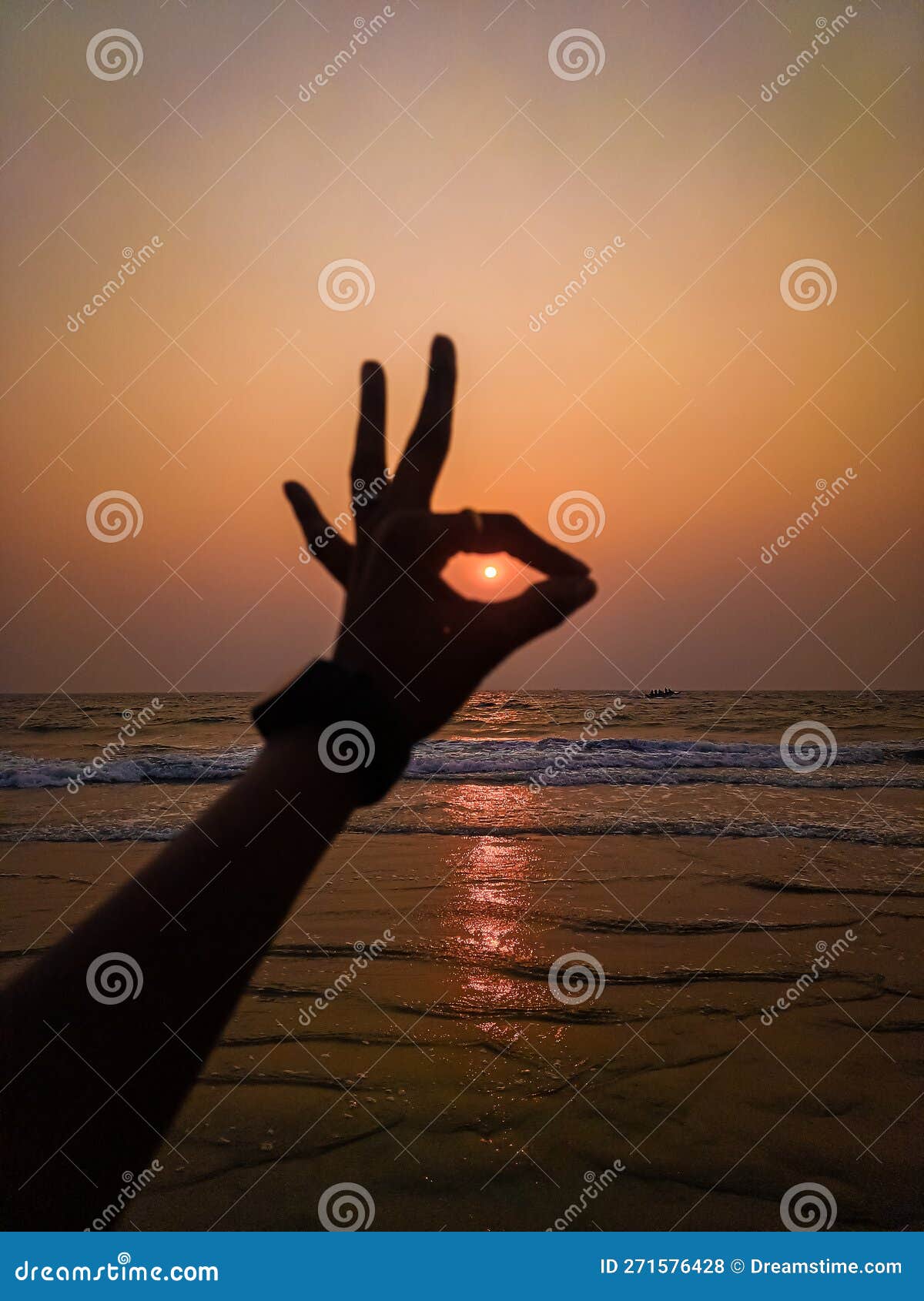 Hand Gesture at the Sunset Time at the Beach Stock Photo - Image of ...