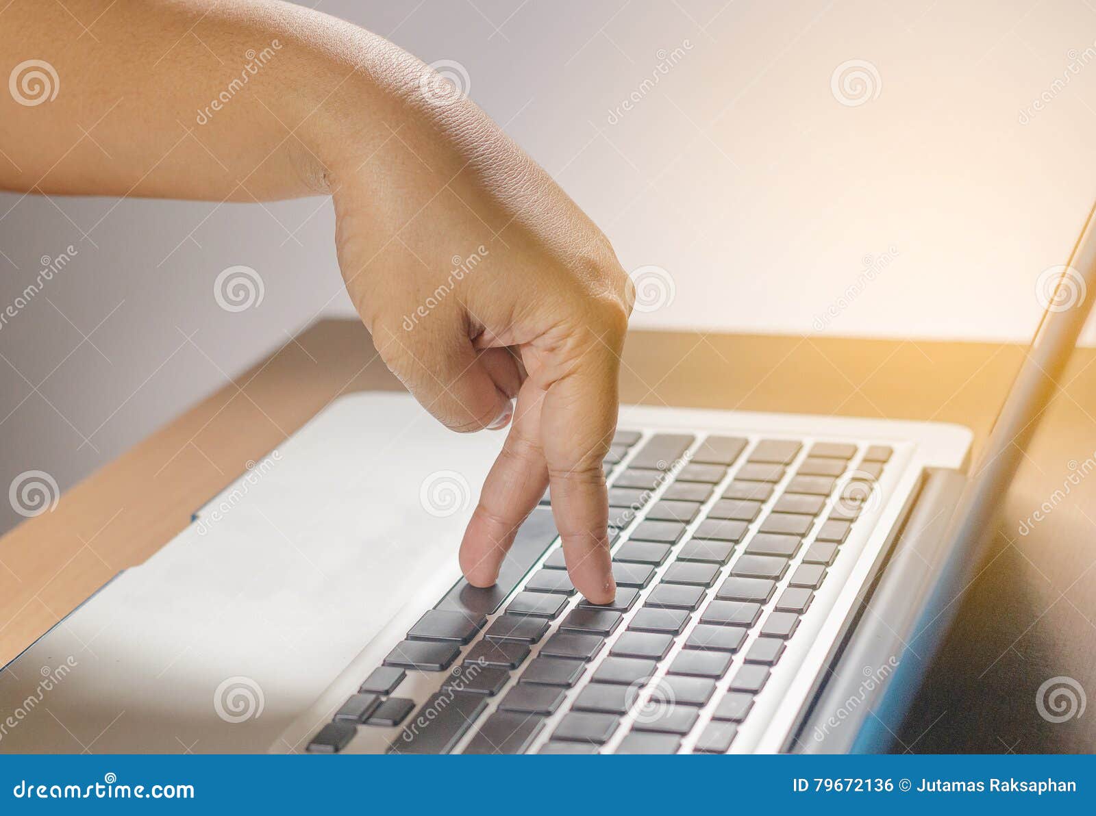 Hand Gesture with Two Fingers on the Laptop Computer Stock Photo ...