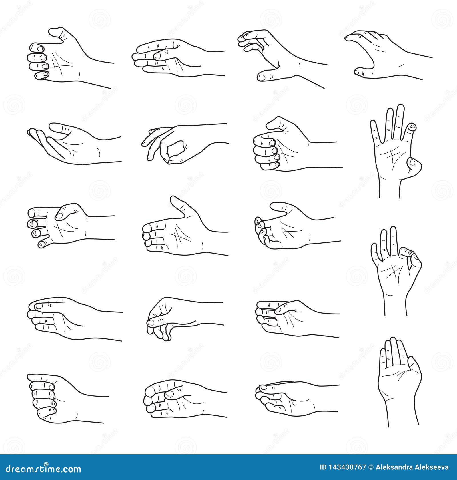 Hand Gestures Contour Sketch Ector Set Stock Vector - Illustration of ...