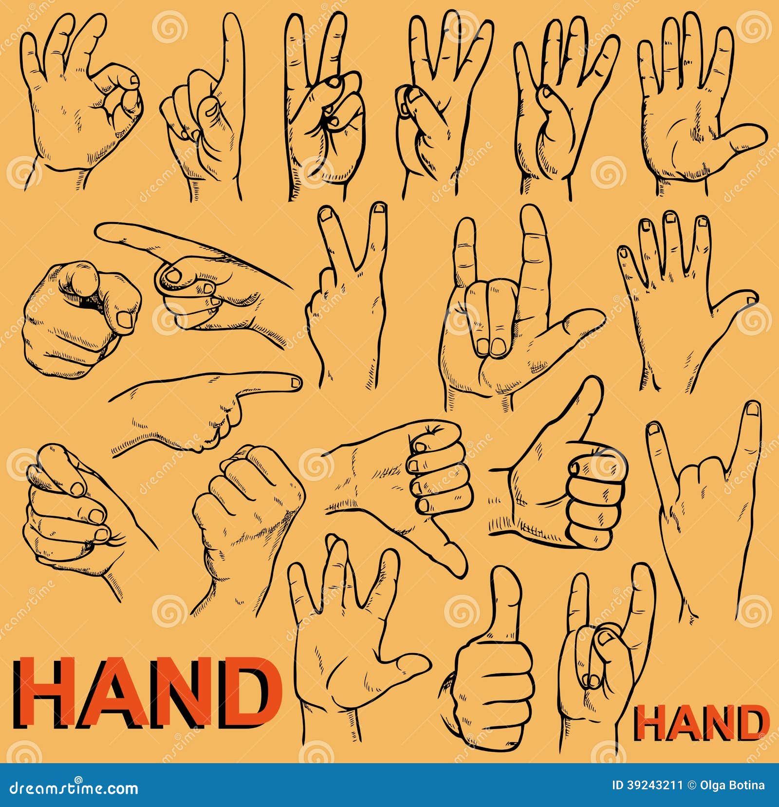 Hand gestures stock vector. Illustration of horns, four - 39243211