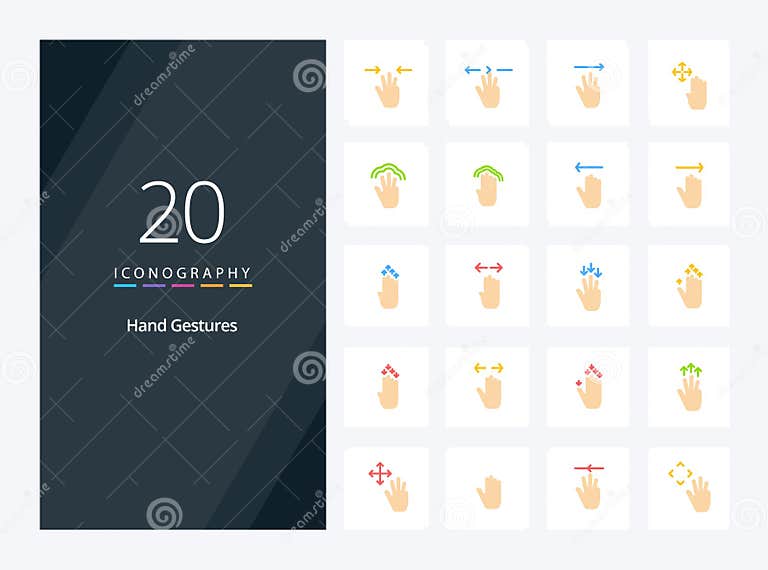 20 Hand Gestures Flat Color Icon for Presentation Stock Vector ...