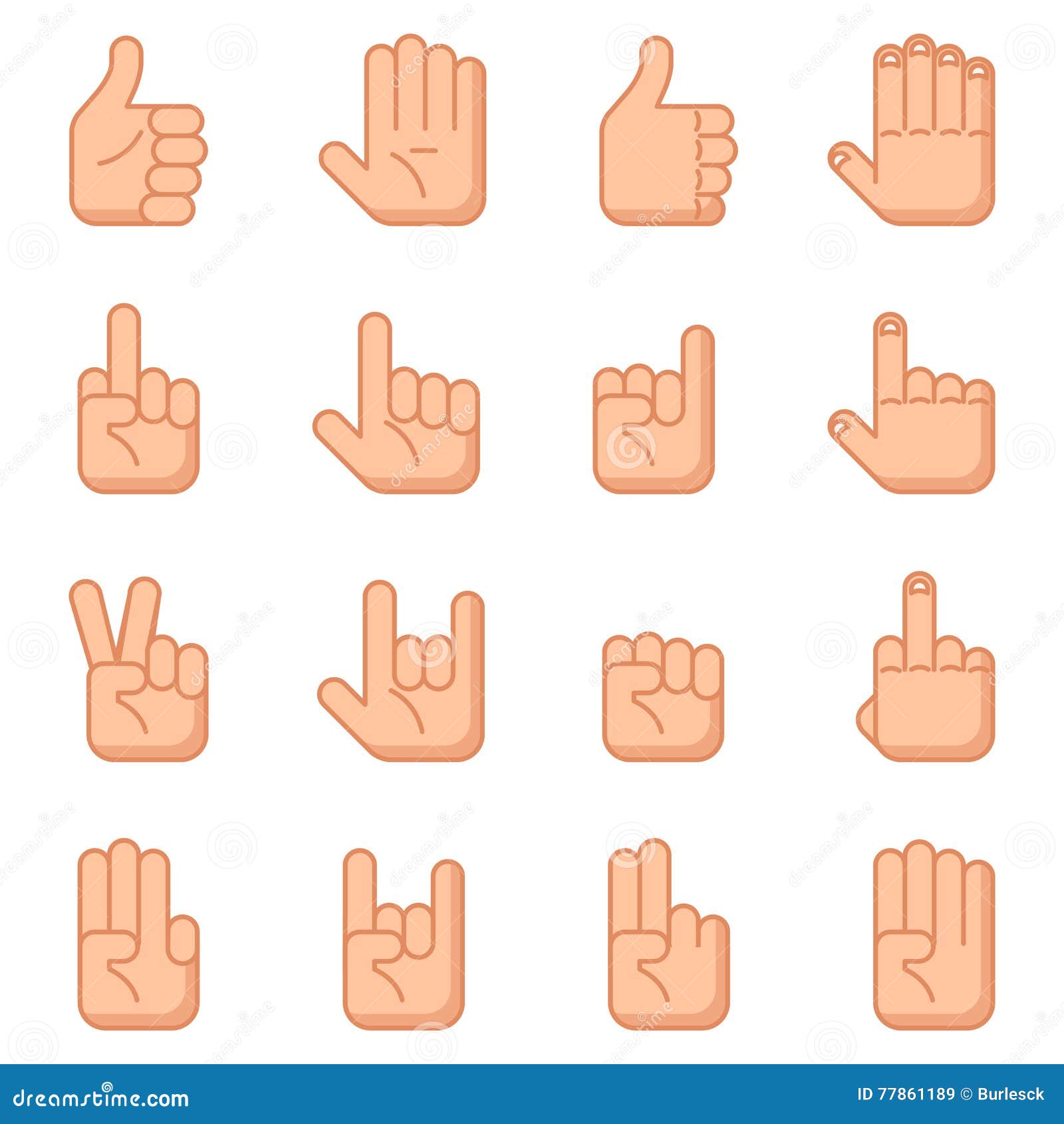 Hand gestures flat signs stock vector. Illustration of five - 77861189