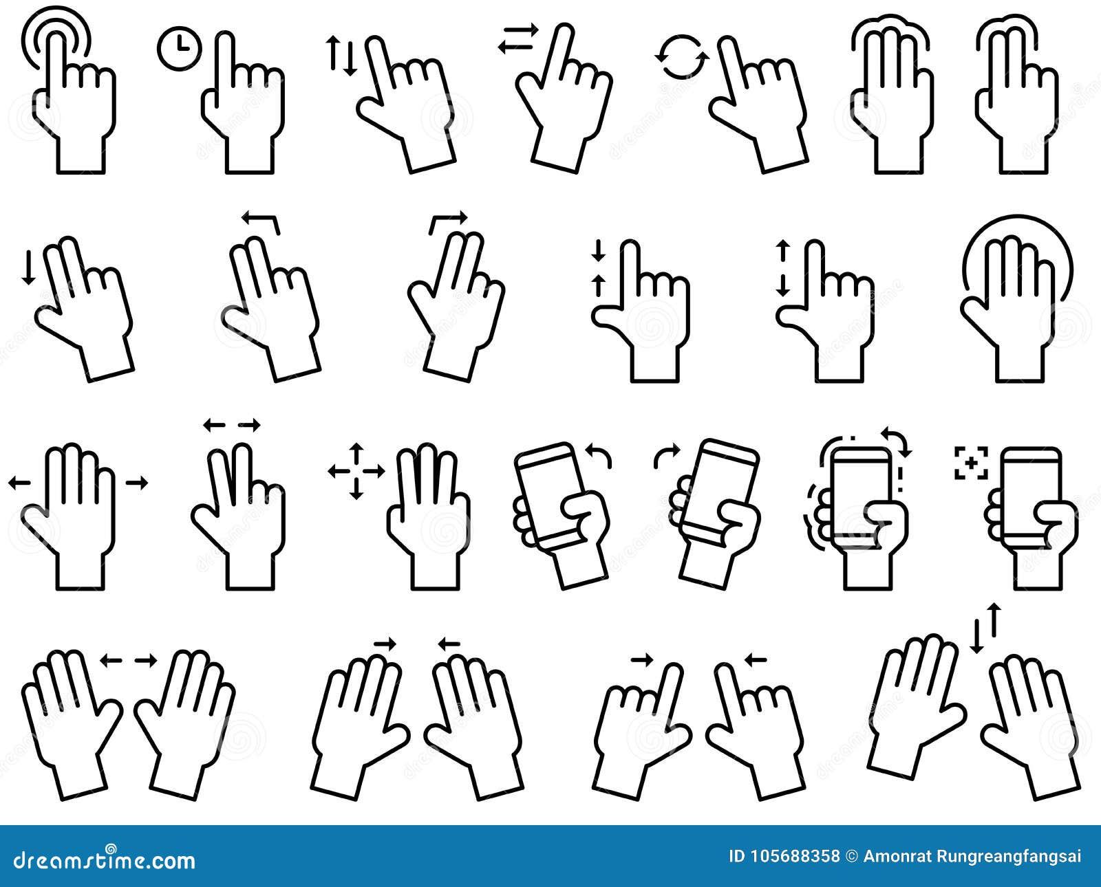 Hand Gestures Line Icon Set Stock Vector - Illustration of bump, double ... Hand Gestures Line Icon Set Stock Vector - Illustration of bump, double ...