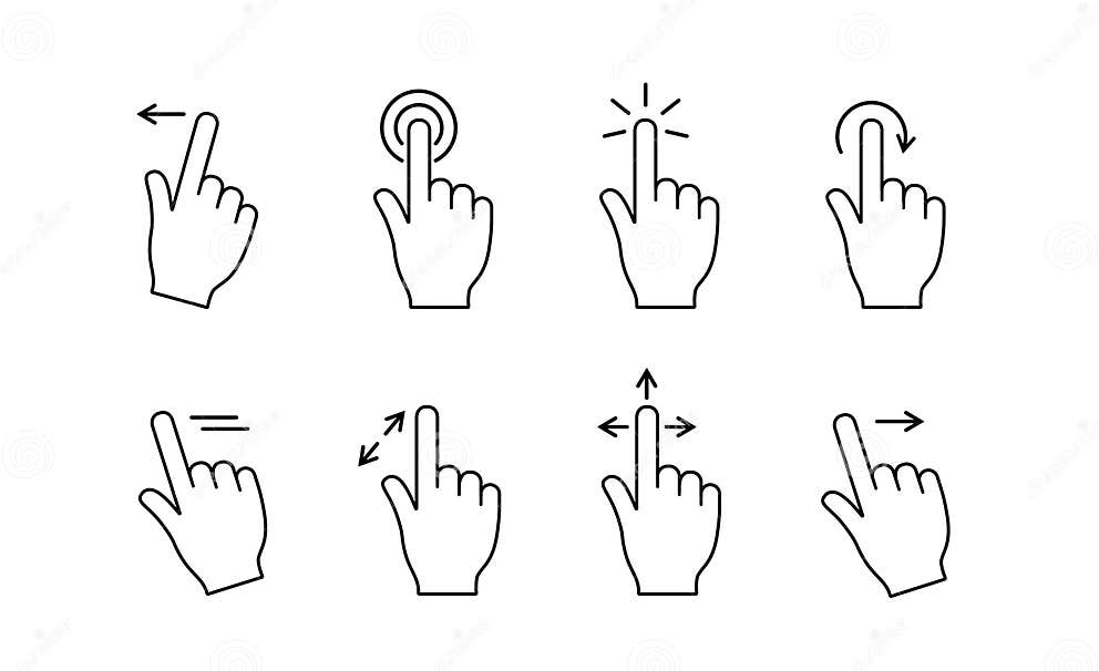 Hand Gestures Line Icon Touch Screen Controls For App Device
