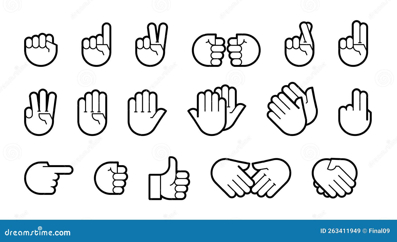 Hand Gestures. Line Icons Set Stock Vector - Illustration of bump ...